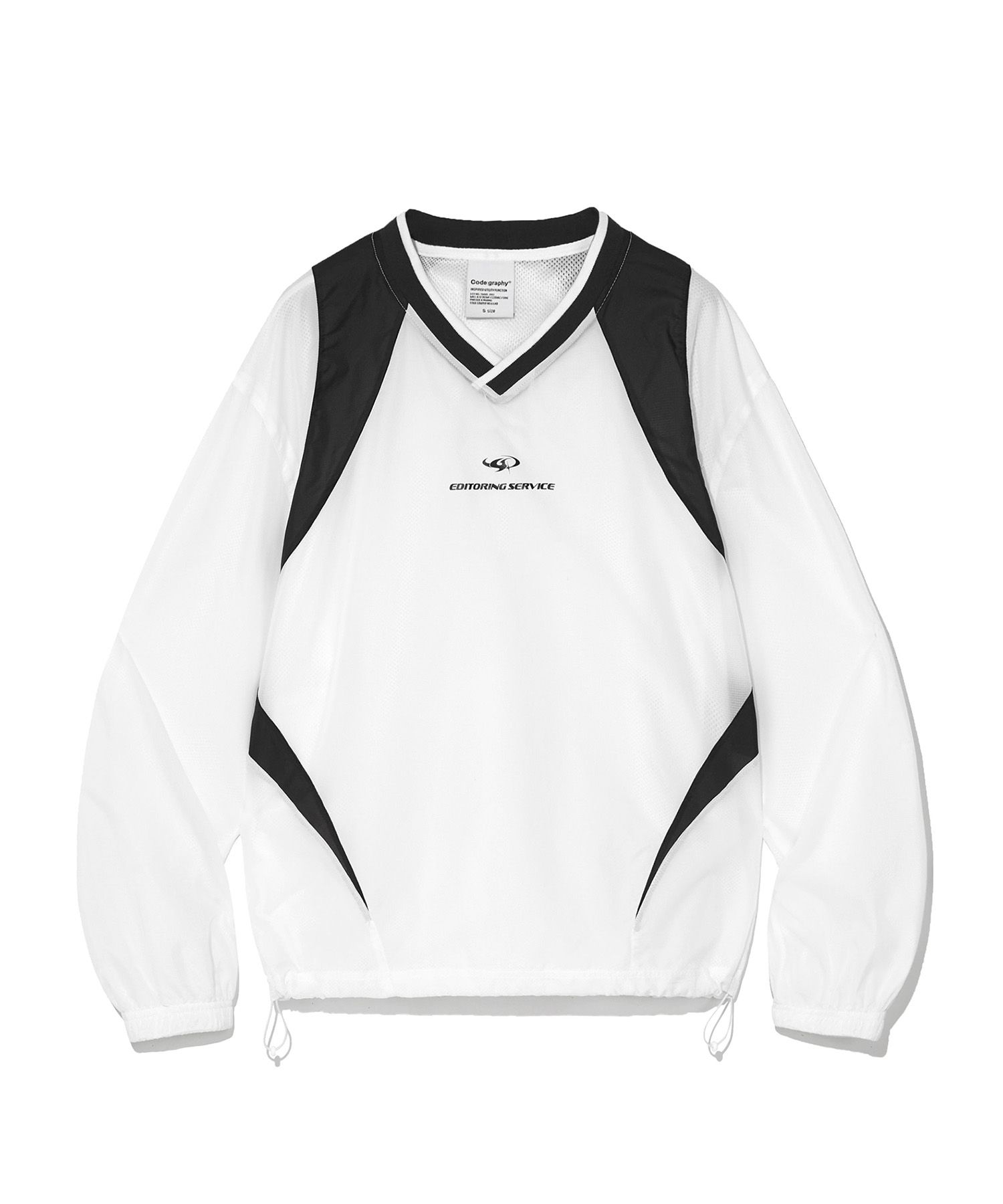 MUSINSA | Codegraphy Sheer V-neck Color Block Sweatshirt_Off-White