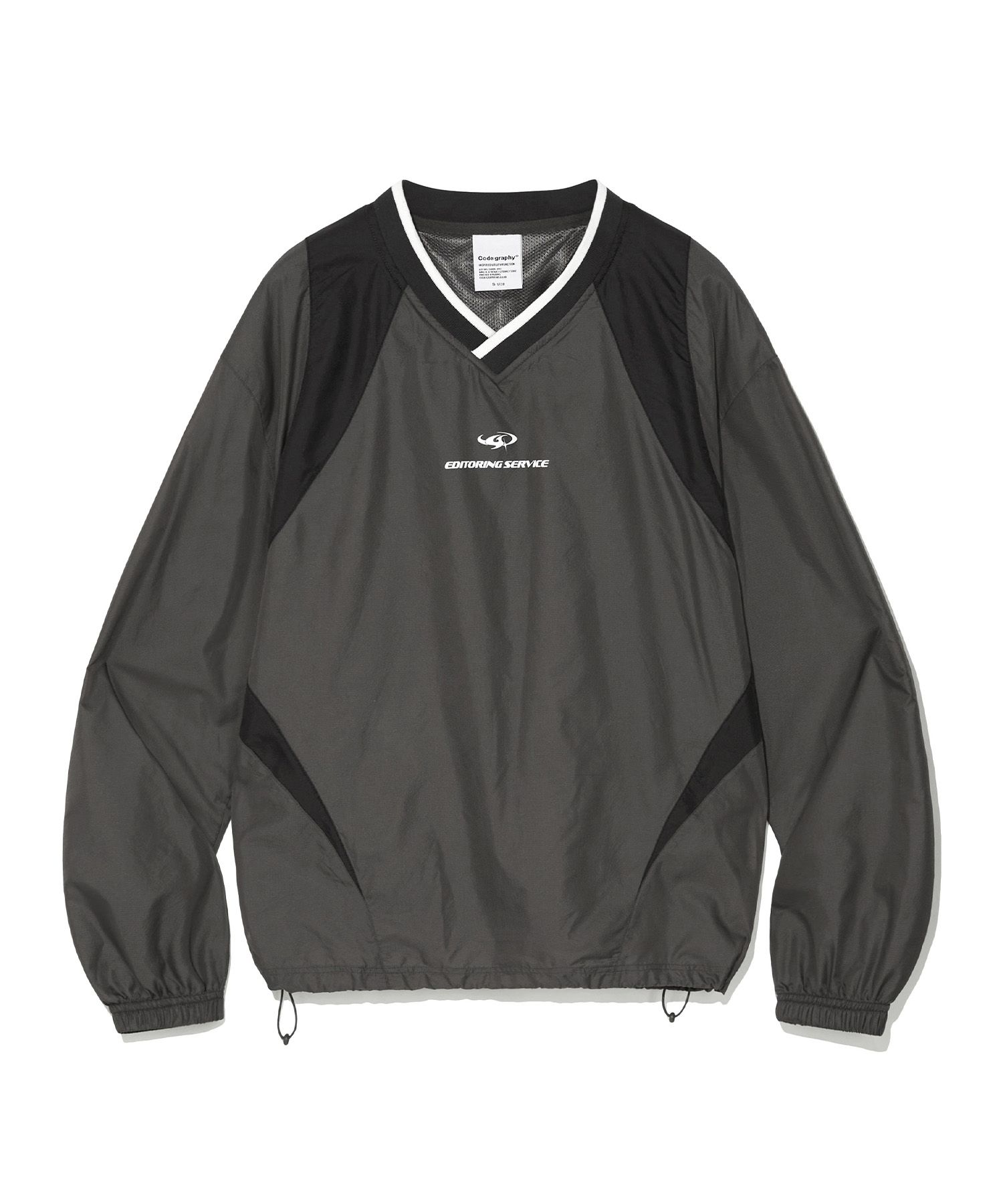 MUSINSA | Codegraphy Sheer V-neck color scheme sweatshirt_Charcoal
