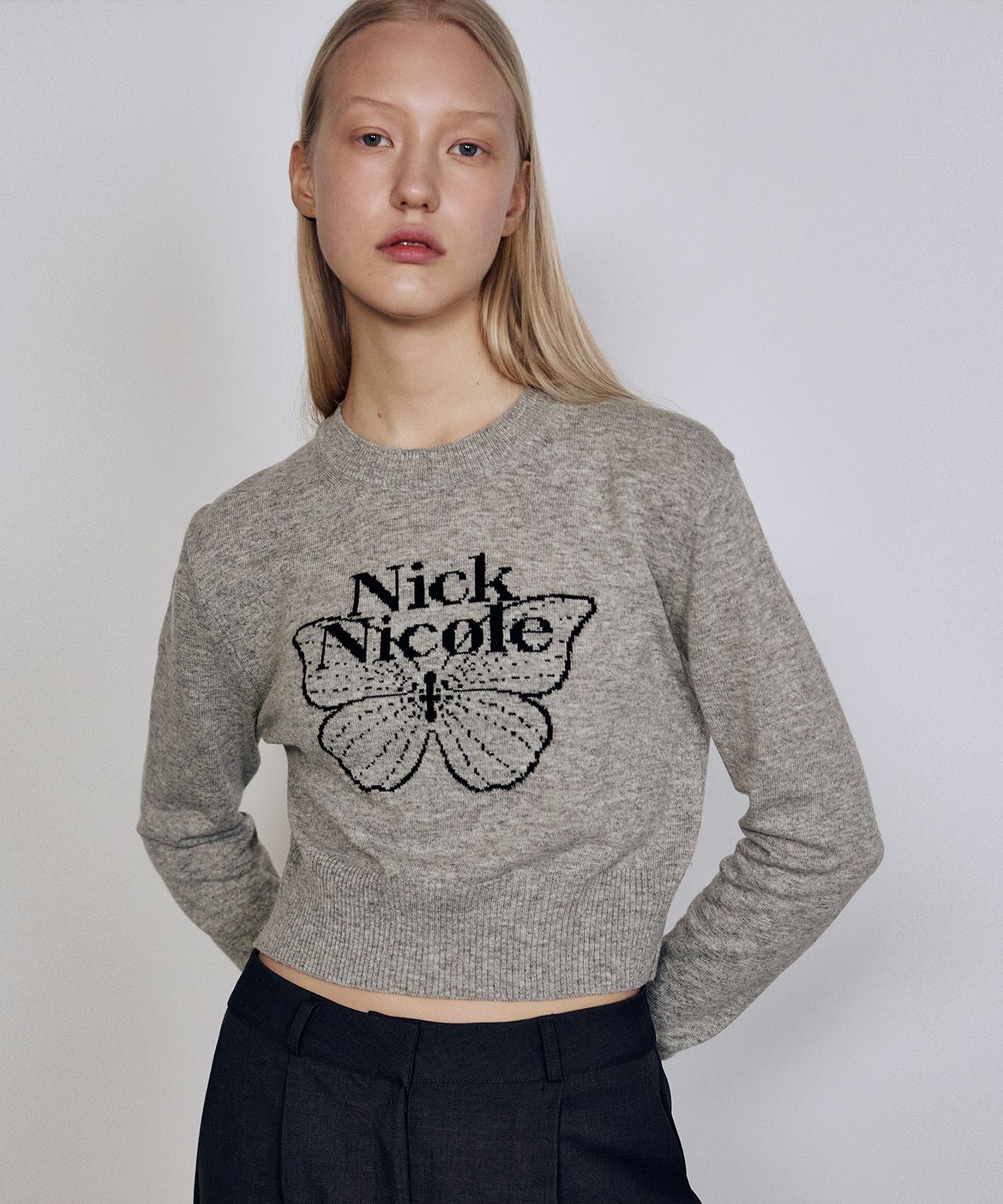 MUSINSA | NICK&NICOLE CASHMERE BUTTERFLY SIGNATURE CROP KNIT_8 COLOR