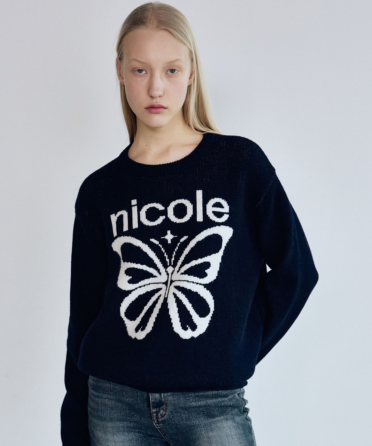 MUSINSA | NICK&NICOLE CASHMERE BUTTERFLY BOLD STAR PULLOVER_NAVY