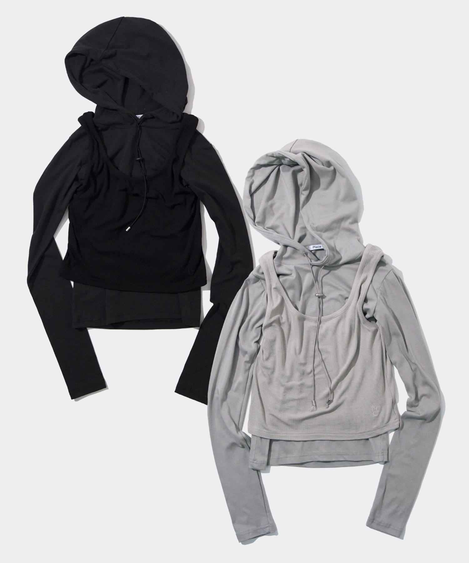 MUSINSA公式 | PLACE STUDIO String hood logo point tank top set layered t-shirt _ 2COLOR