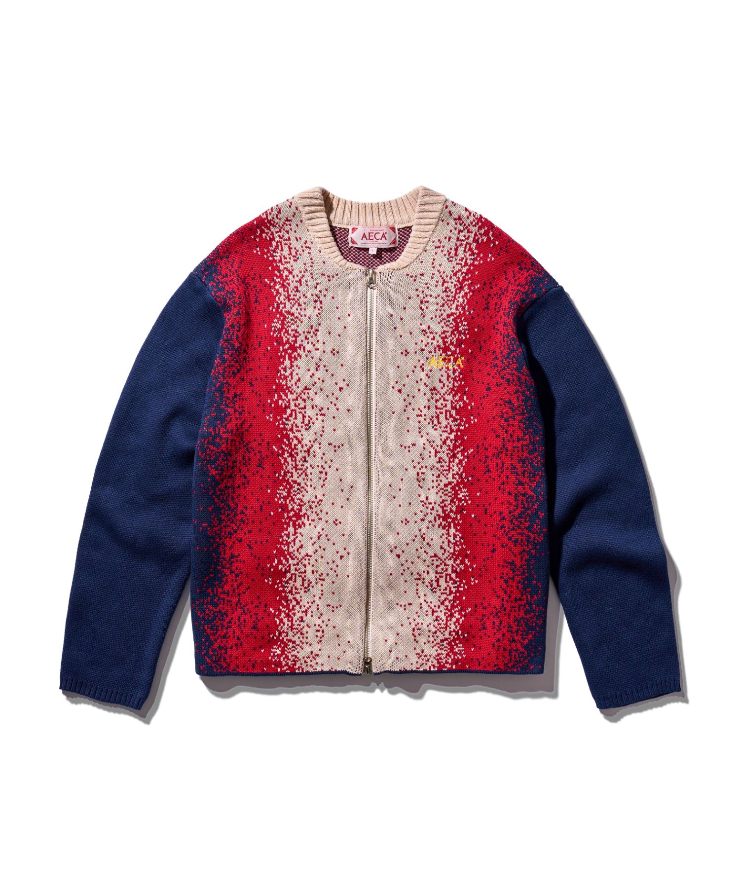 MUSINSA | AECA WHITE AECA SPRAY ZIP UP CARDIGAN-NAVY