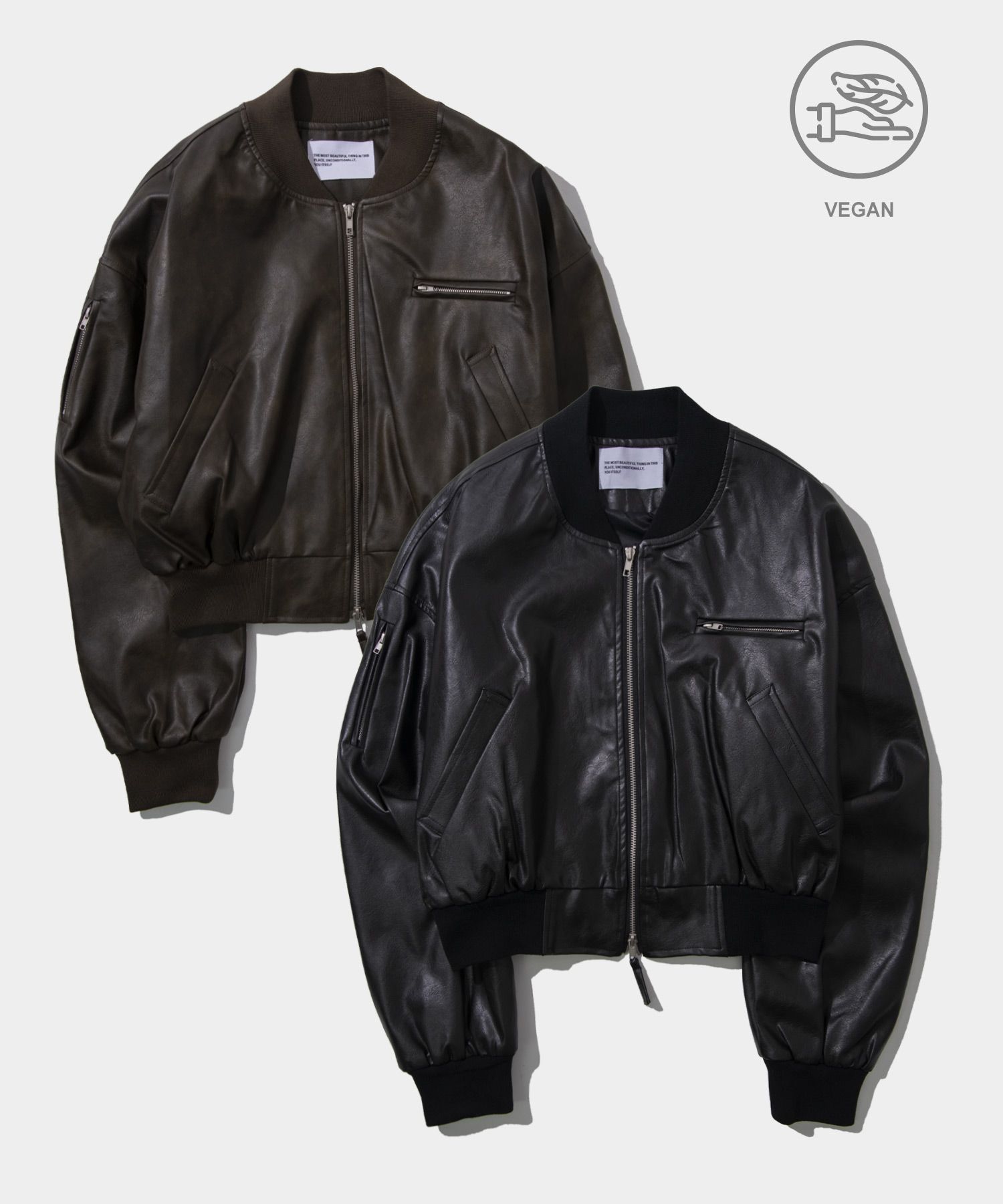 MUSINSA | SOME PLACE Vegan leather oversized bulky bomber jacket jumper