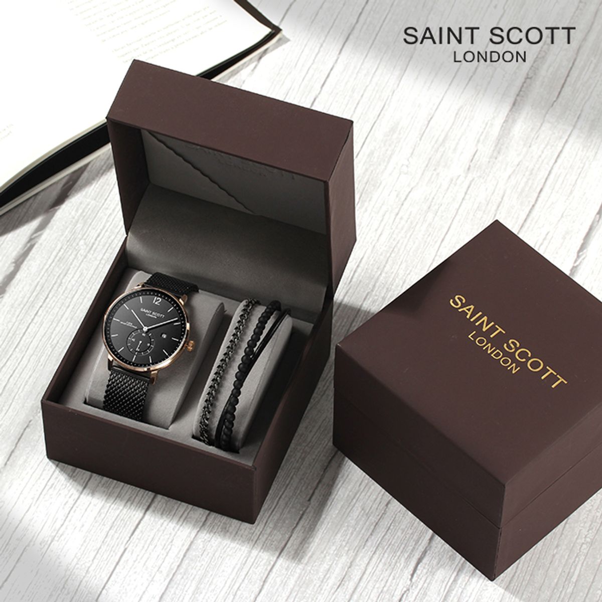 세인트스코트런던(ST.SCOTT LONDON) 시계 팔찌 세트 ST5115M-RBB + STJ-SB2010 - 후기 | 무신사