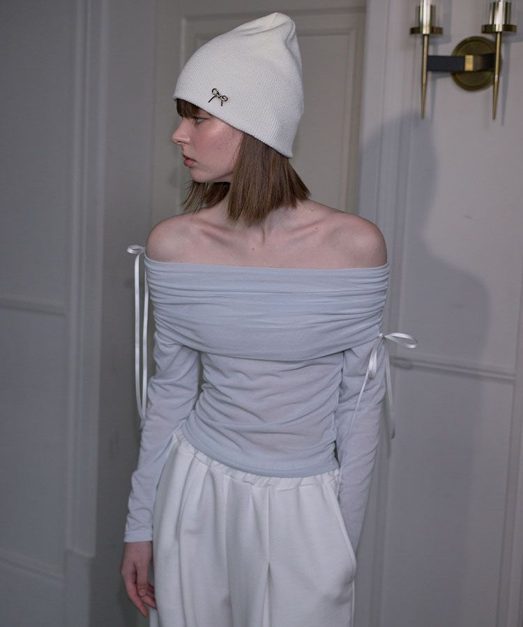 MUSINSA | ROSÉ FRANTZ Ribbon Off Shoulder Long Sleeve [Sky Blue]