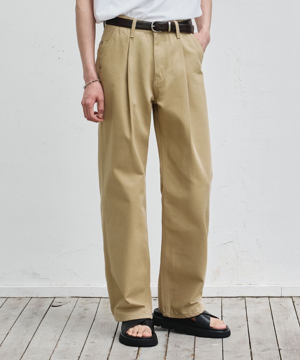 MUSINSA | MINAV Non-fade one-tuck development pants [beige]