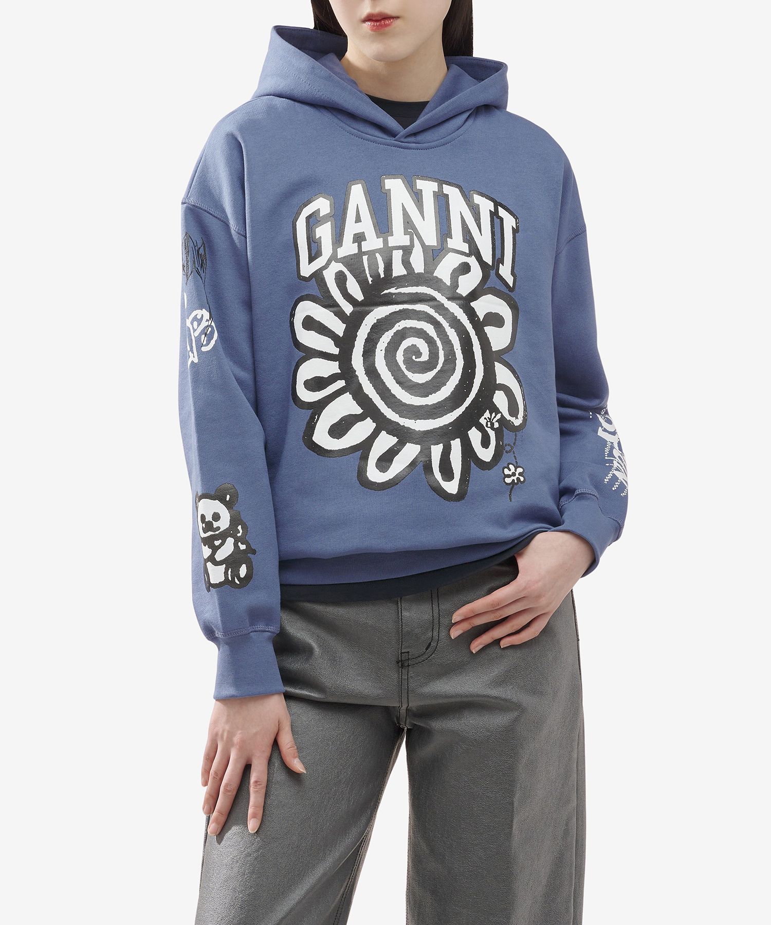 MUSINSA | GANNI Isoli Mega Flower Overfit Hoodie - Grey Blue / T3775758