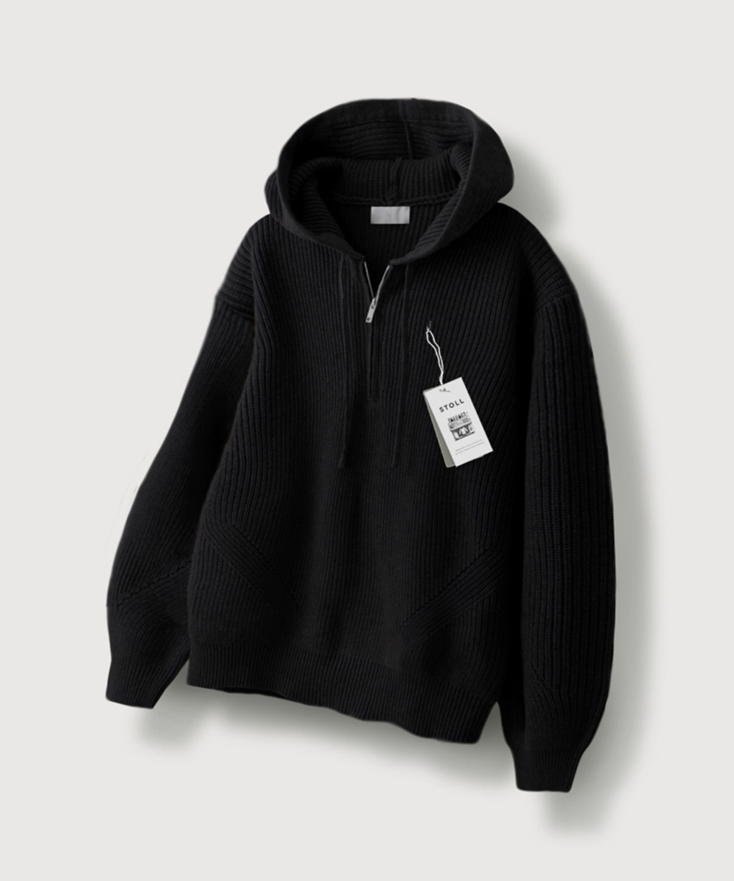 MUSINSA | MOOD INSIDE Herashi Hachi Hood Half Zip Up Knit_Black