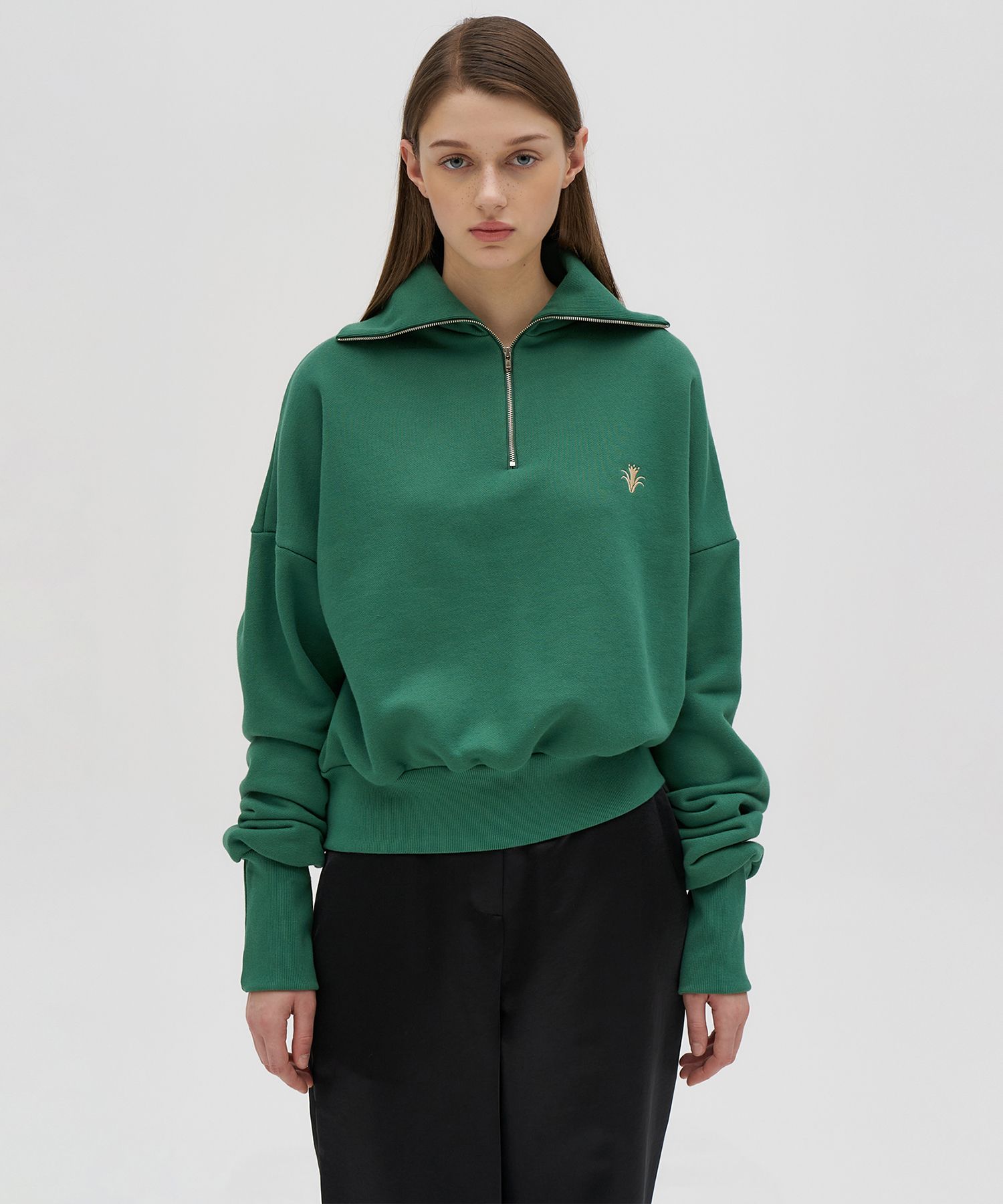 MUSINSA | LAPRESMIDI Flower Basic Half Zip-up Deep Green