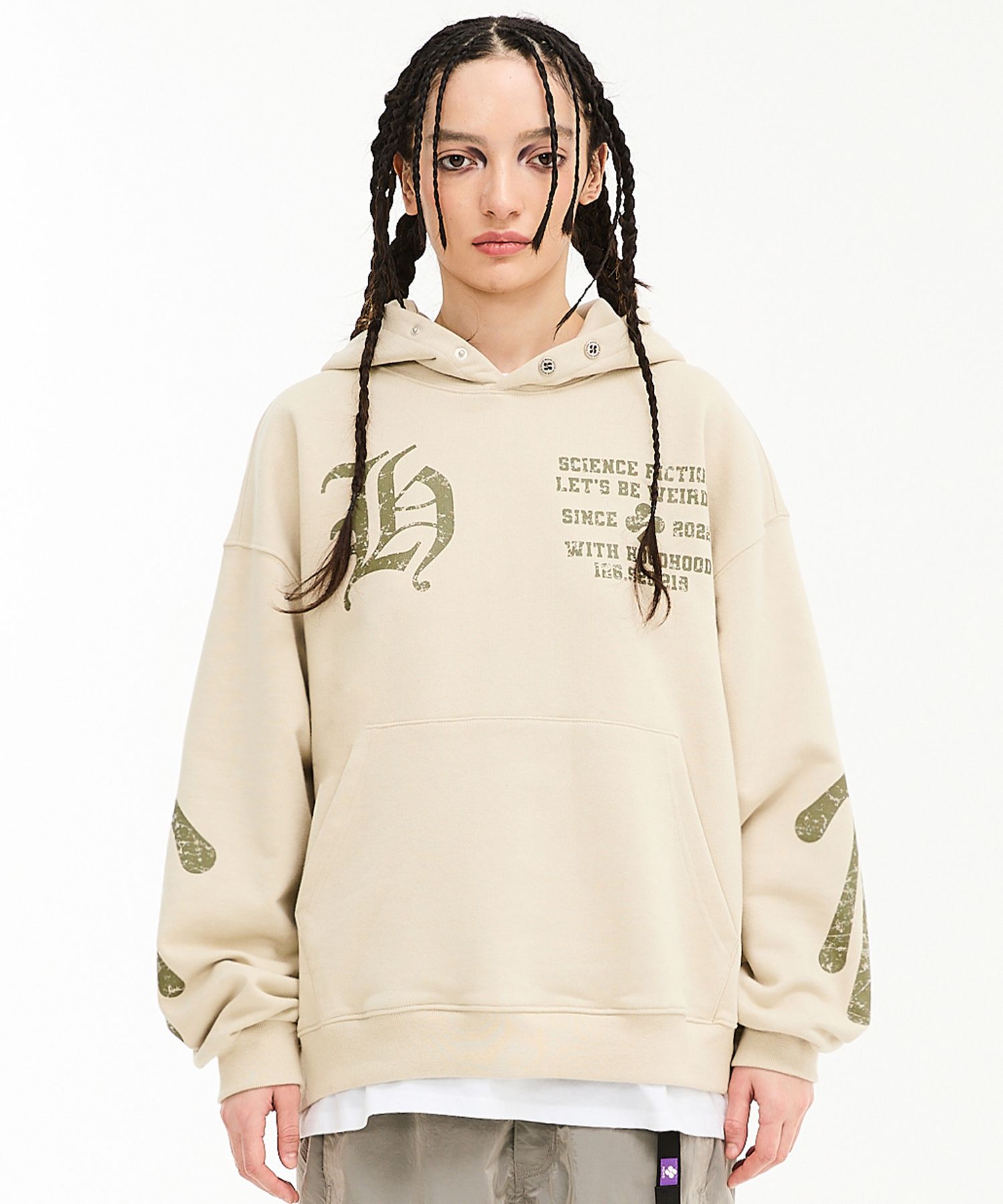 MUSINSA | HOODHOOD Alien Varsity Hoodie Beige