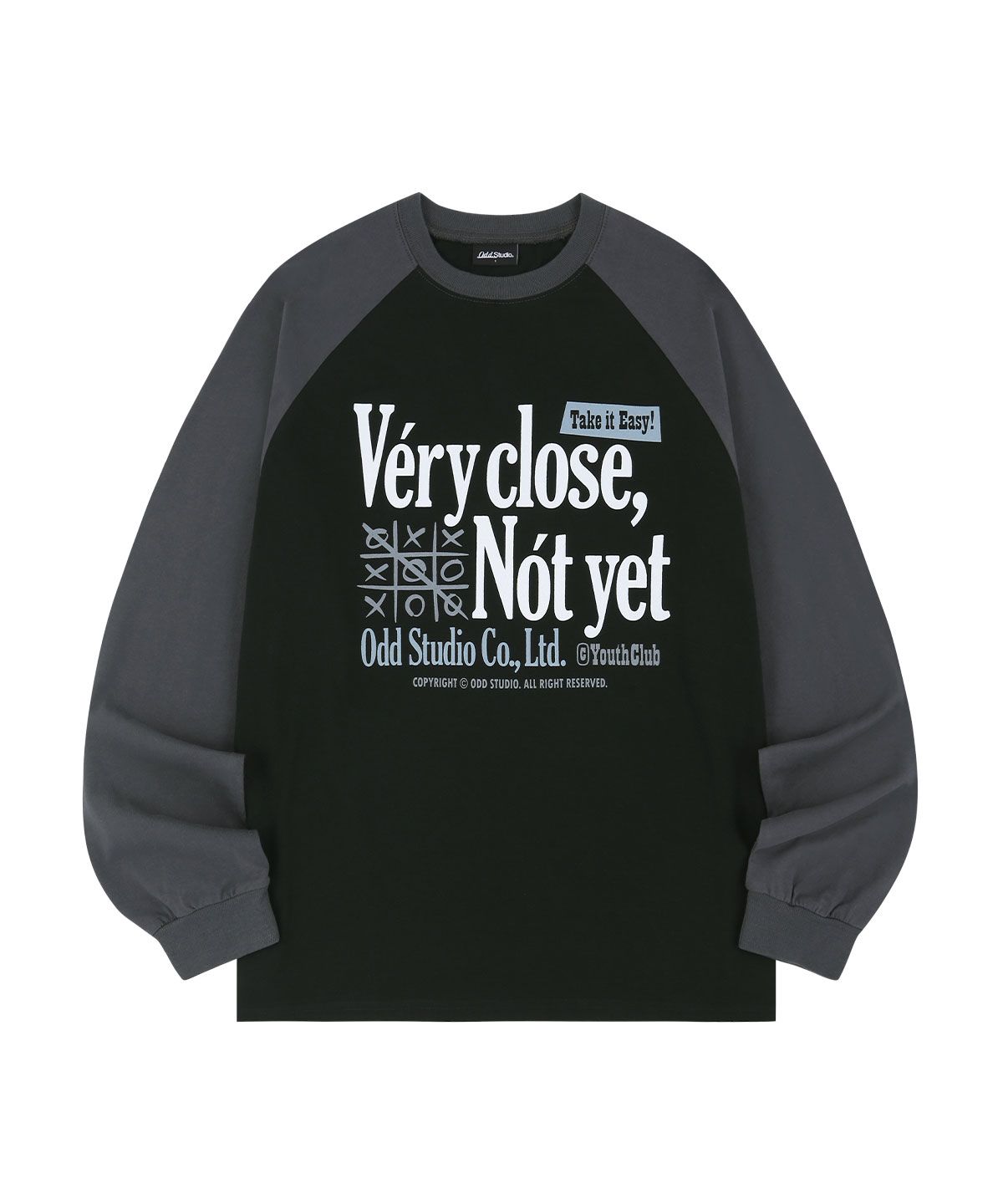 MUSINSA | ODDSTUDIO Very Close Raglan Overfit Long Sleeve - BLACK/CHARCOAL