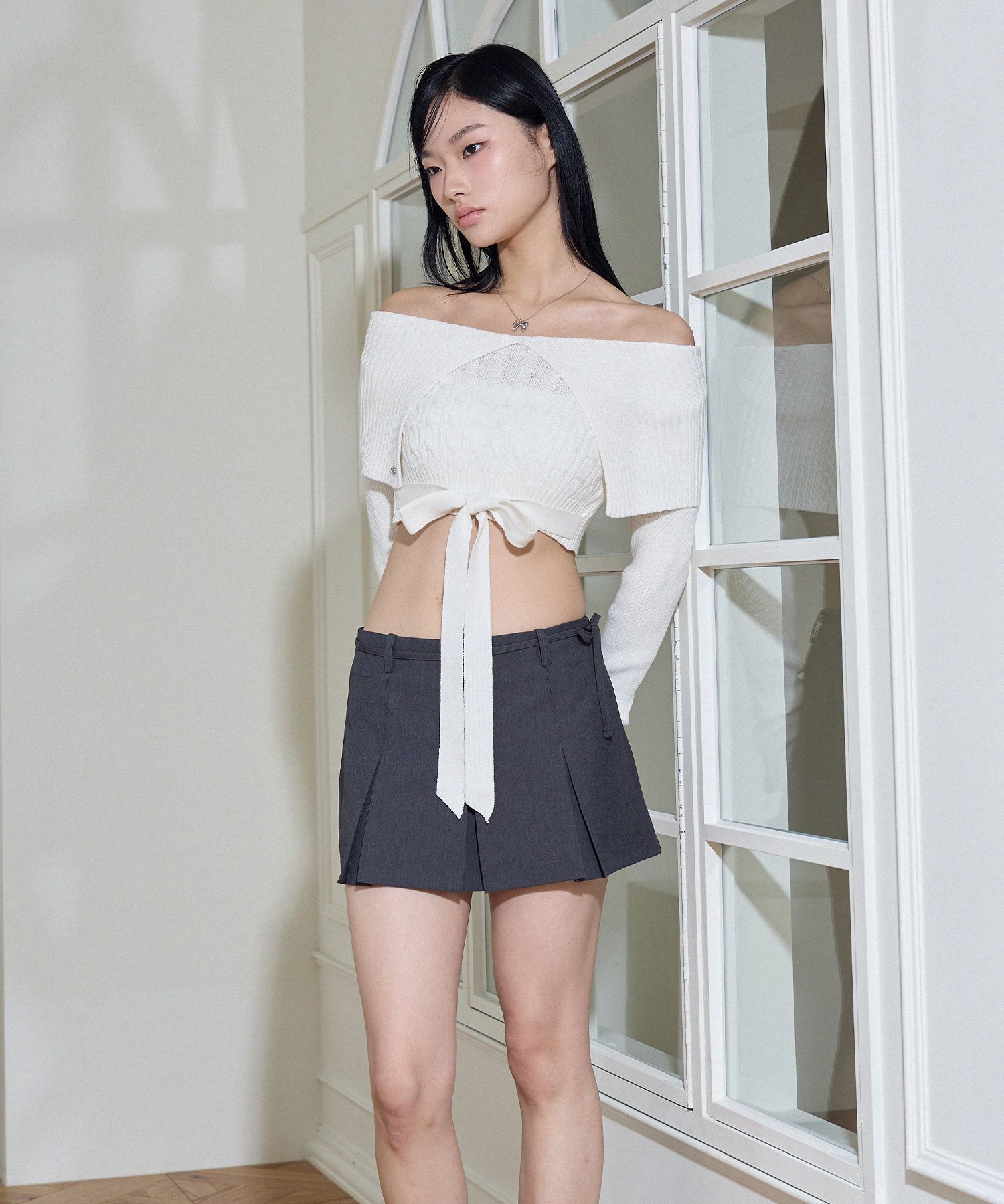 MUSINSA公式 | ITOV SEOUL Off-shoulder tucked knit IV