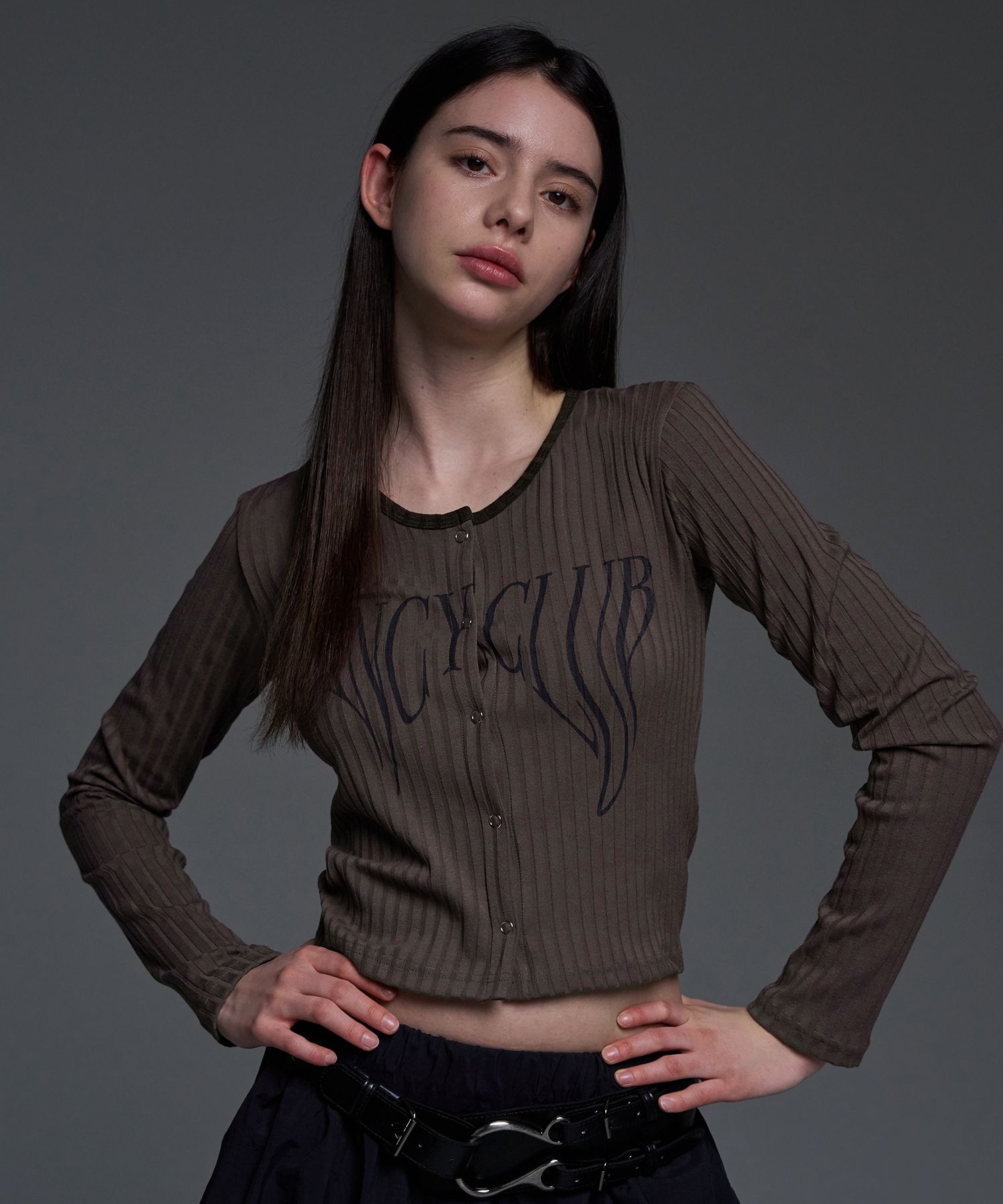 MUSINSA | FANCY CLUB [NF] Typo basic logo cardigan (BROWN)_F24QB280