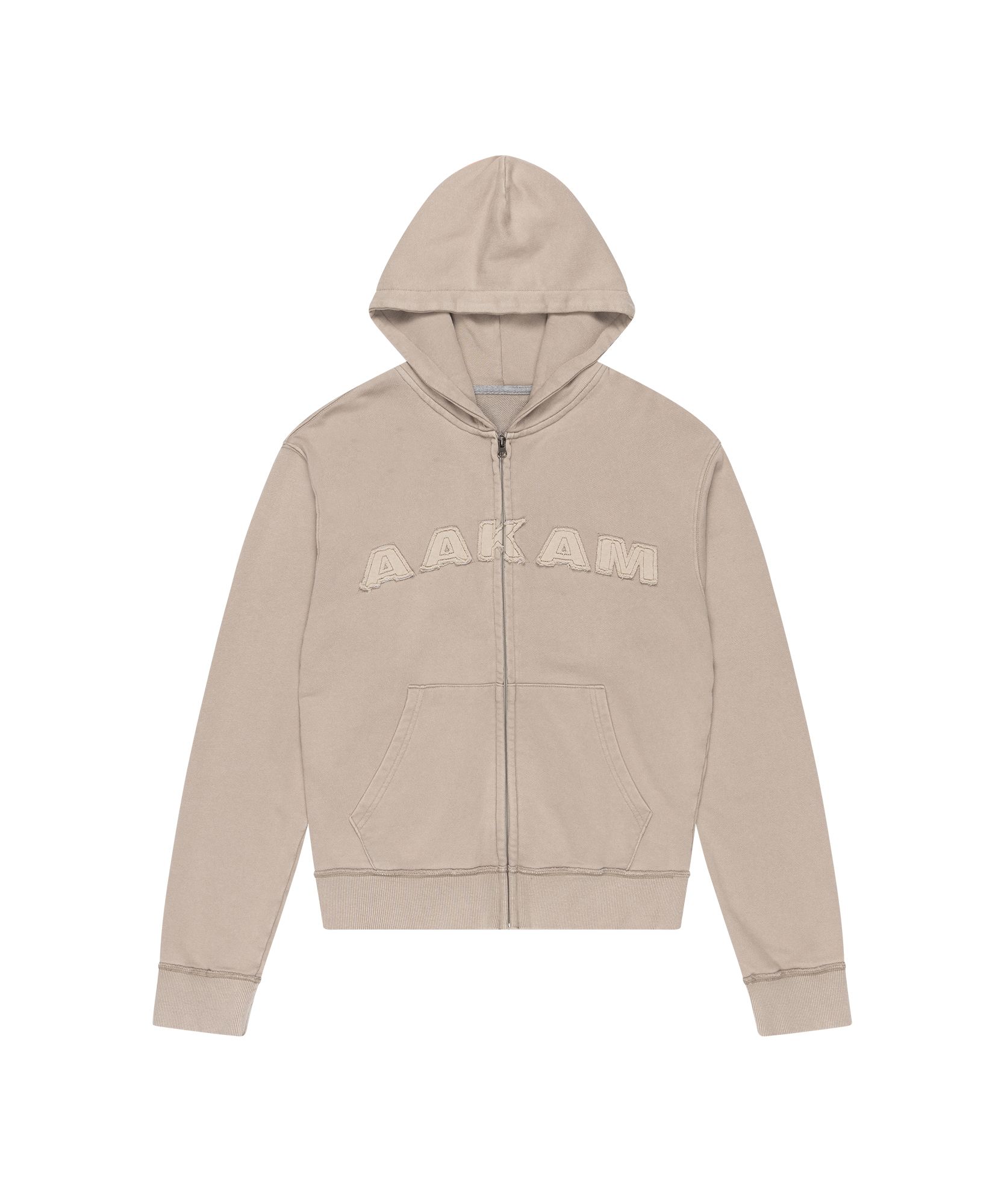 MUSINSA | AAKAM Washed Logo Zip-Up Hoodie (Beige)