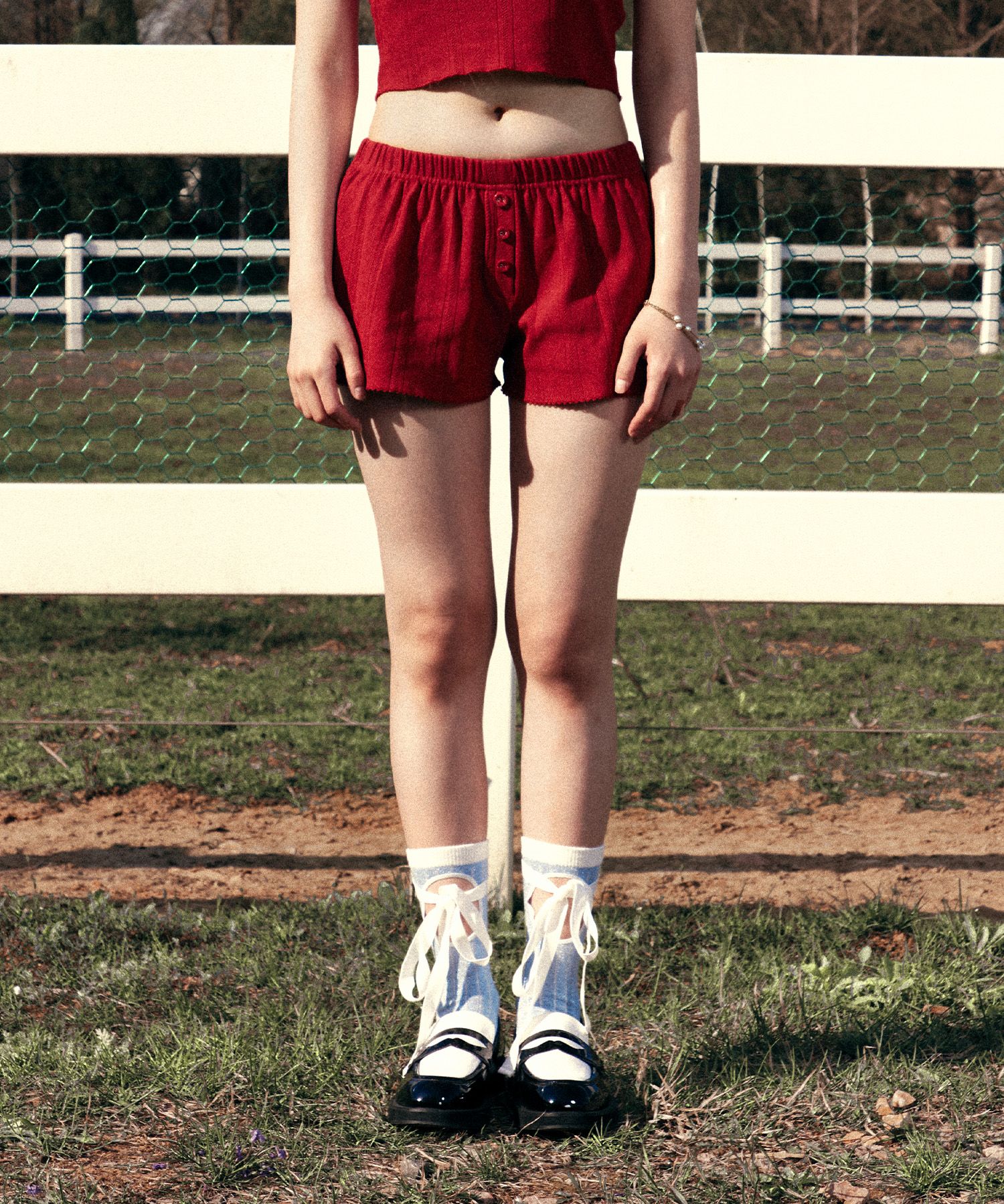 MUSINSA | YOUHEE EYELET SHORTS RED