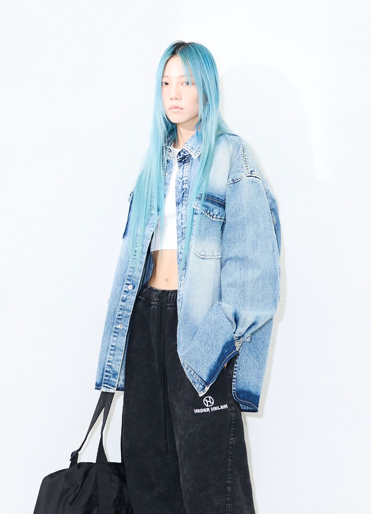 MUSINSA | HEDER HELEN OVERFIT WASHED DENIM SHIRTS M/BLUE