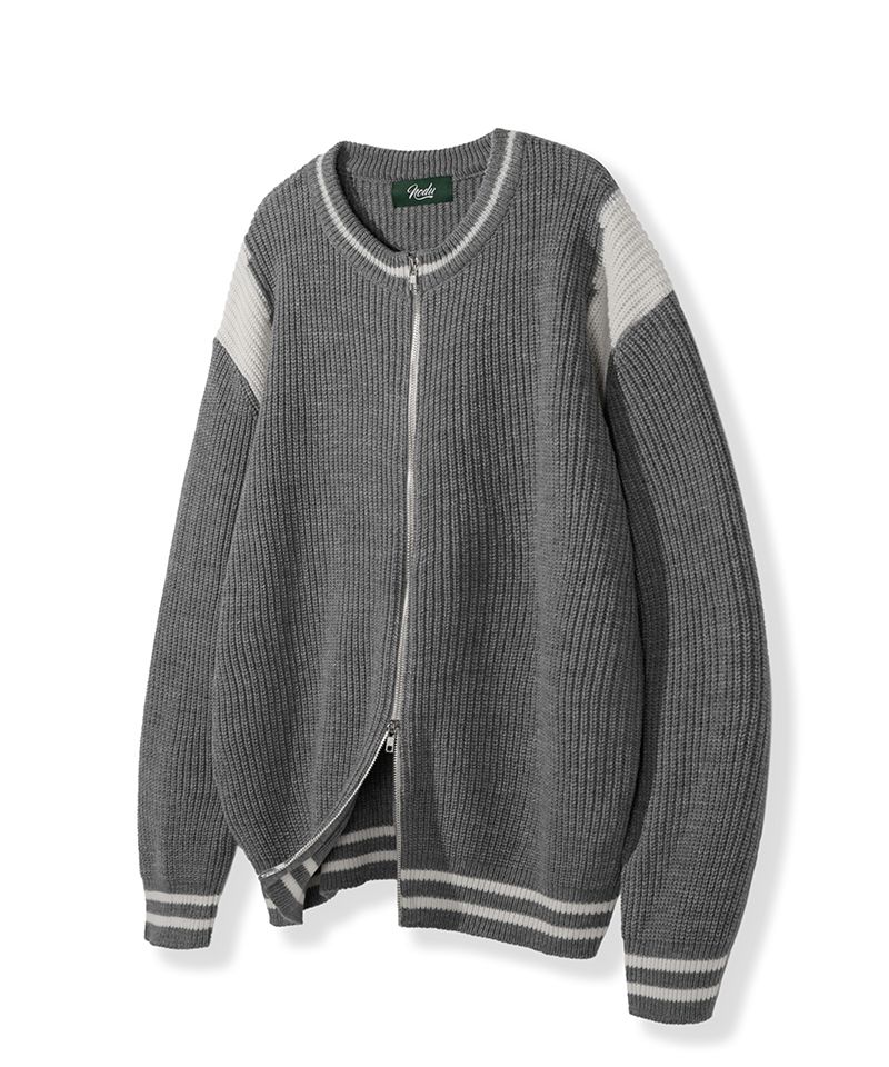 MUSINSA | NODU Varsity Two-Way Zip-Up Knit [Gray]