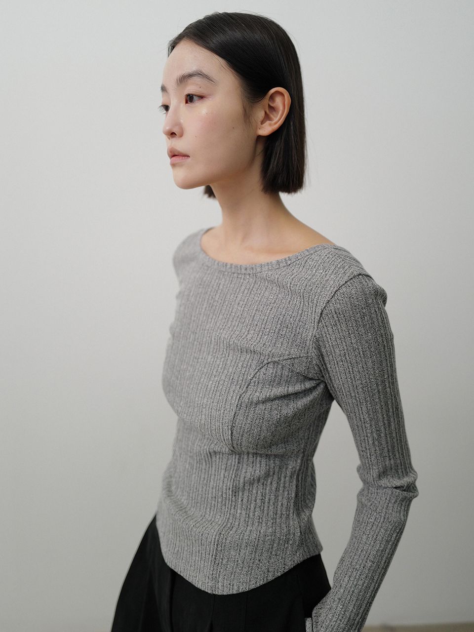 MUSINSA | RRACE Back Scoop T-Shirts_Melange Gray