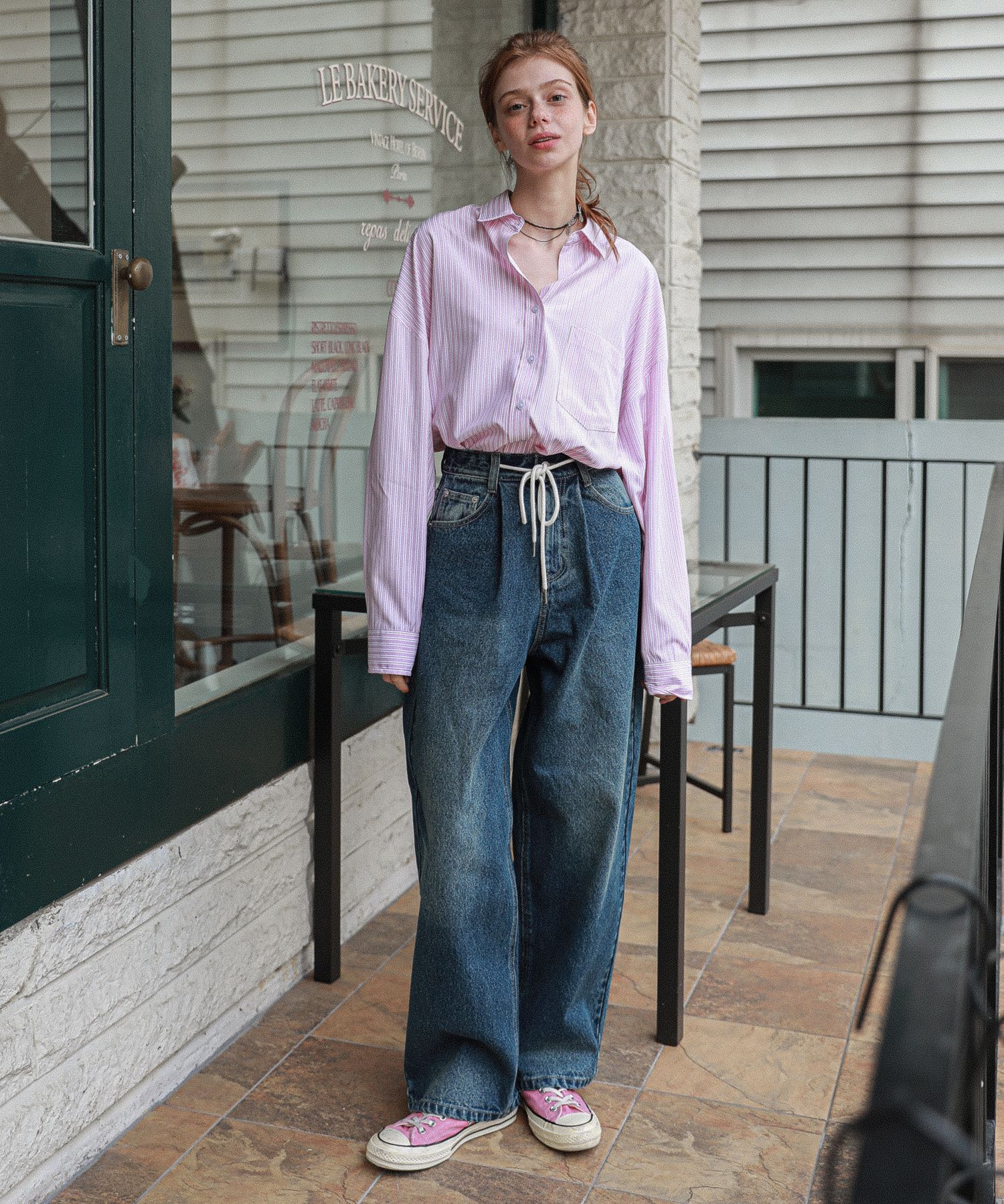 MUSINSA | LOSSYROW Wide string denim pants Dark blue