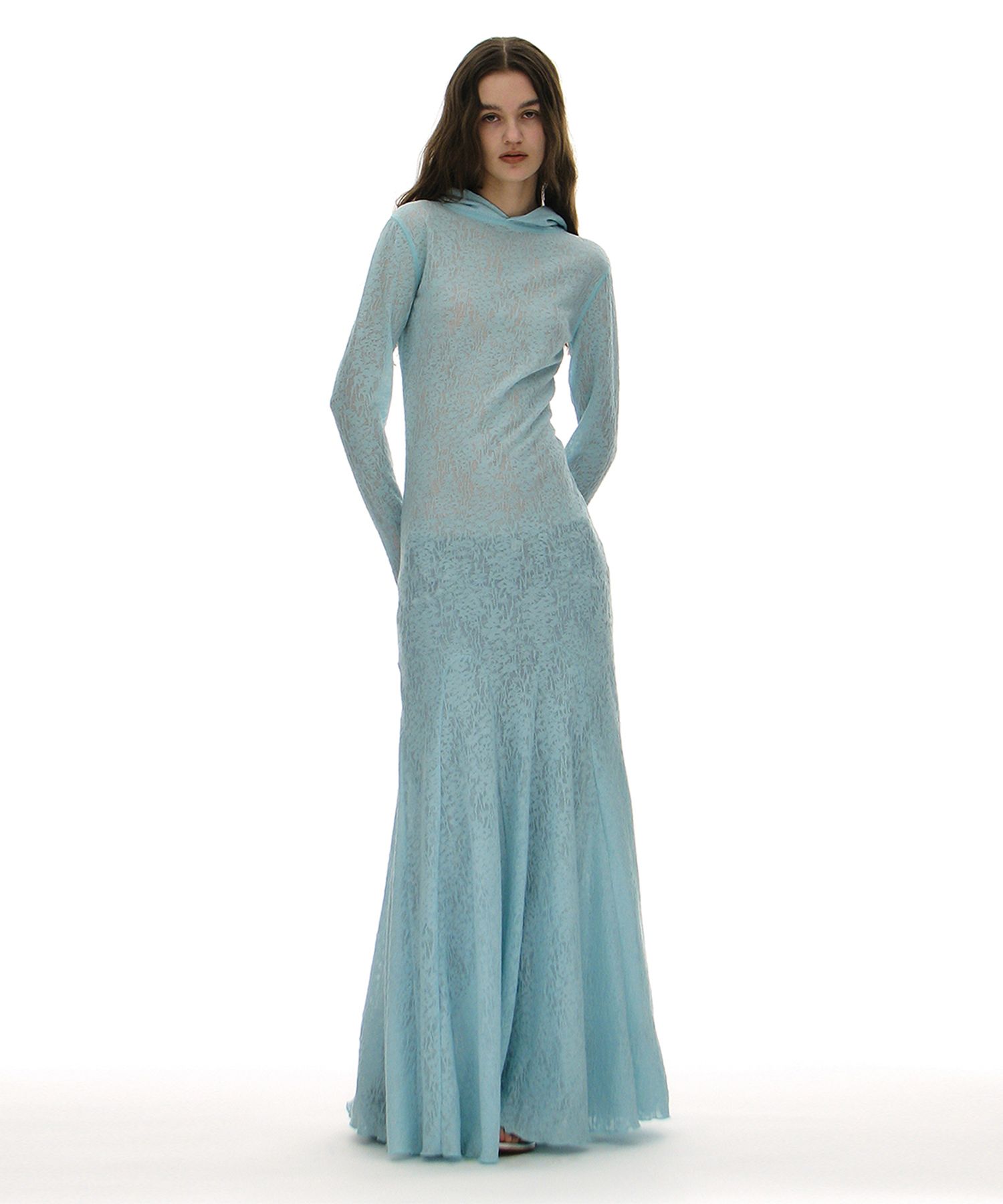 MUSINSA | PARTIMENTO WOMEN See-through lace jersey hoodie dress_sky