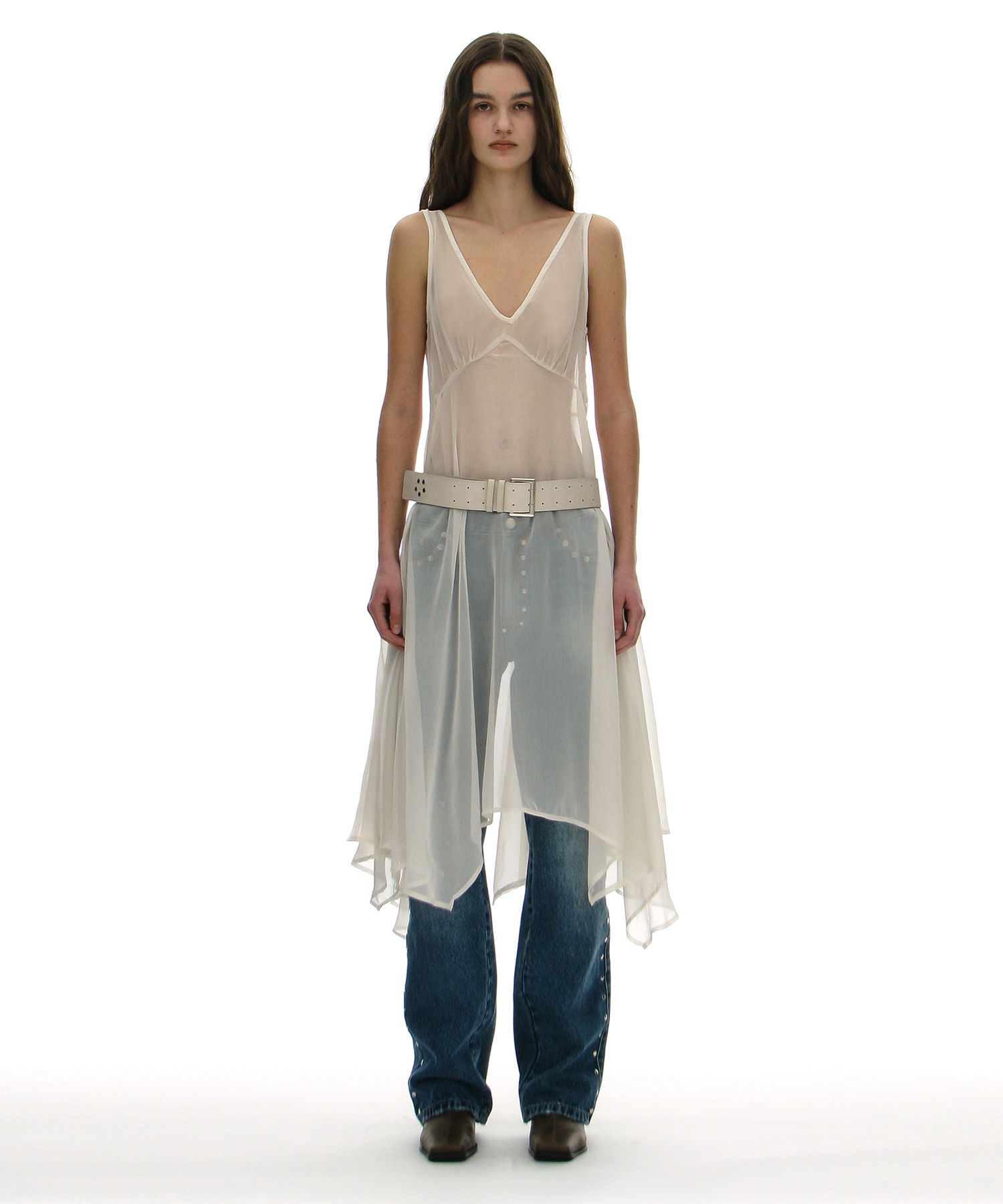 MUSINSA | PARTIMENTO WOMEN Sheer Unbalanced Layered Dress_Eckru