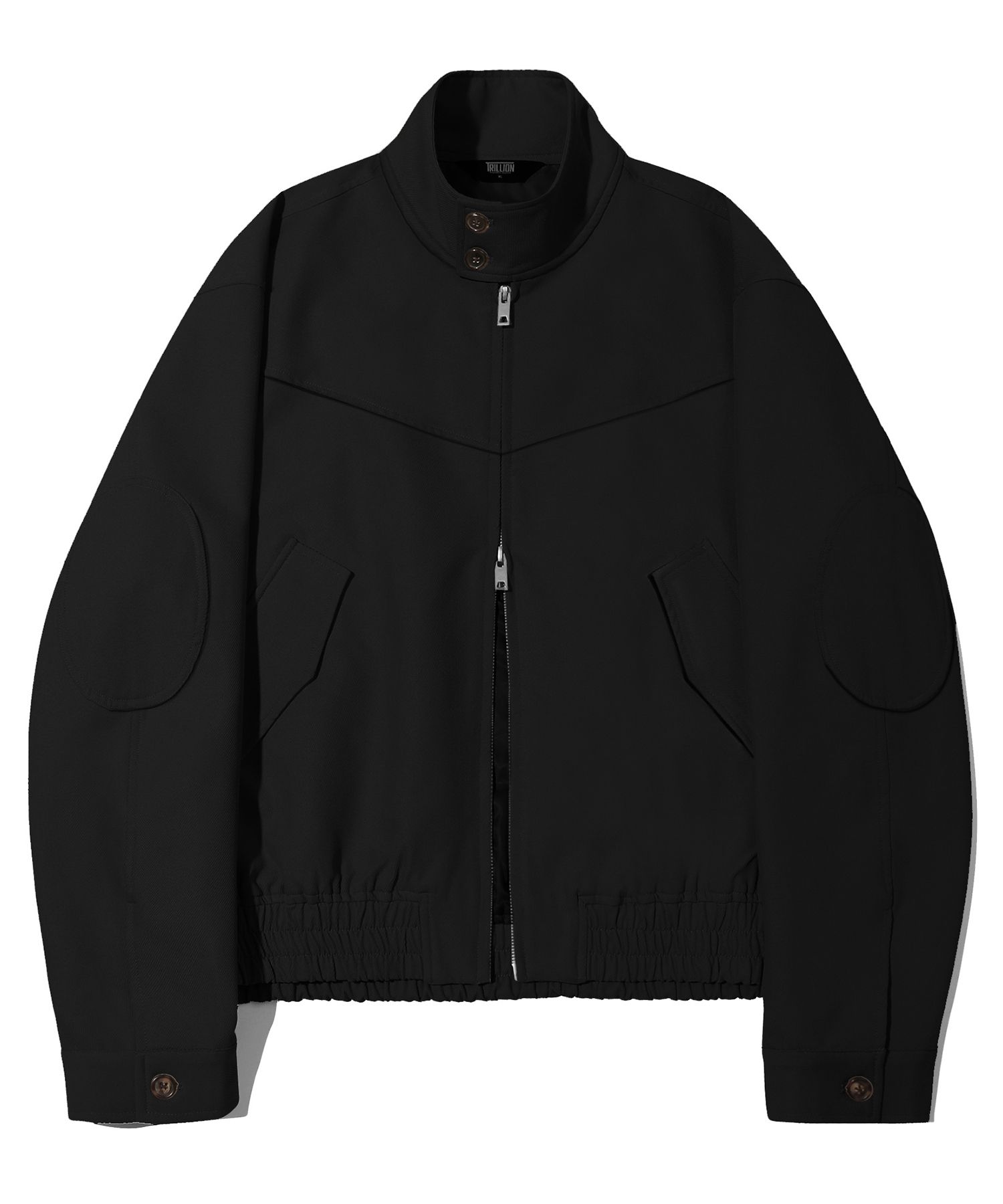 MUSINSA | TRILLION Twill 2WAY Elbow Patch Harrington Jacket (BLACK)