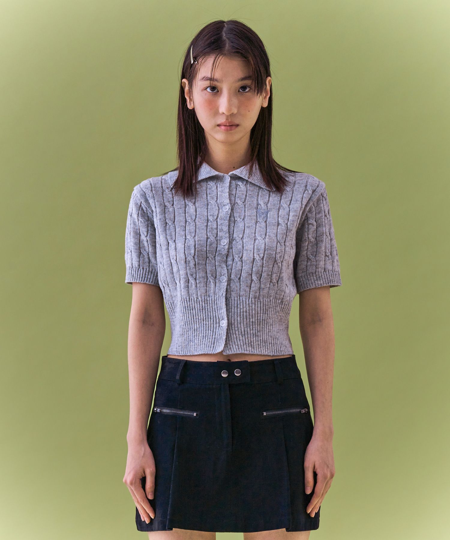 MUSINSA | FANCY CLUB [NF] Cable Knit Cropped Cardigan_(GRAY)_F24QB301