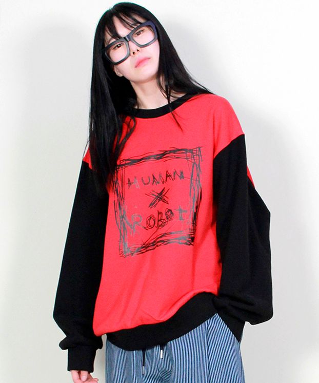 MUSINSA | DE MARC Human Robot Graffiti Coloring Sweatshirt Red