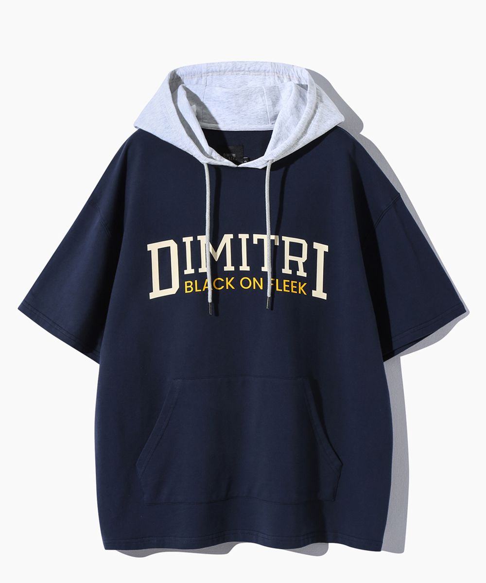 MUSINSA | DIMITRI BLACK Dimitri Artwork Hooded Short-Sleeved T-Shirt_Navy