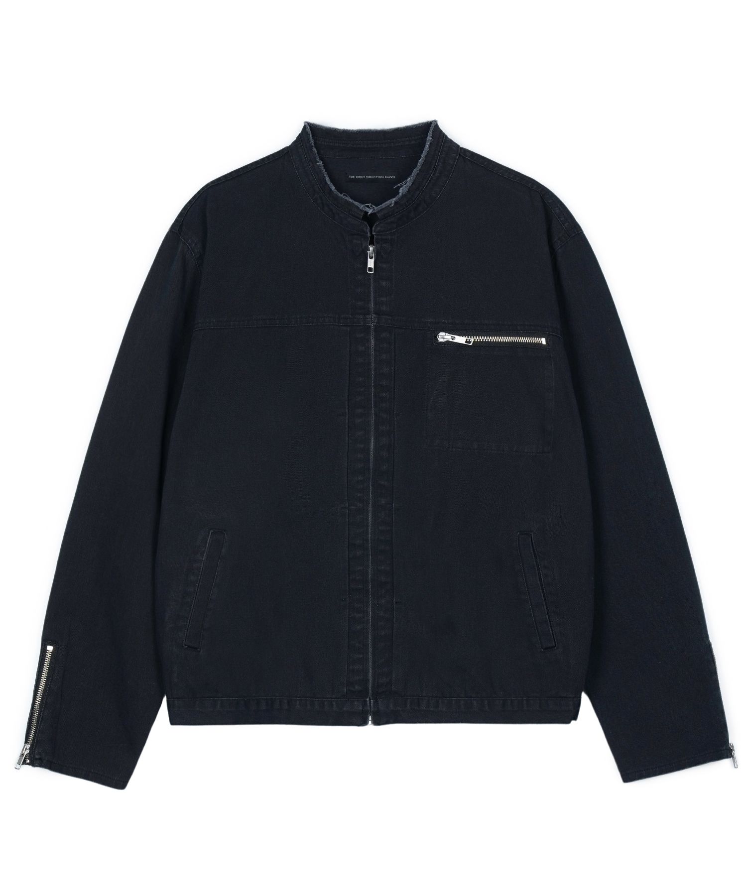 MUSINSA | GUVO Vintage rough neck zip-up, black