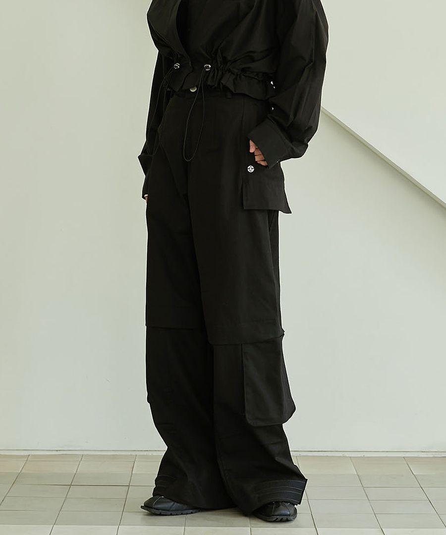 MUSINSA | ACOVER wide velcro cargo pants black