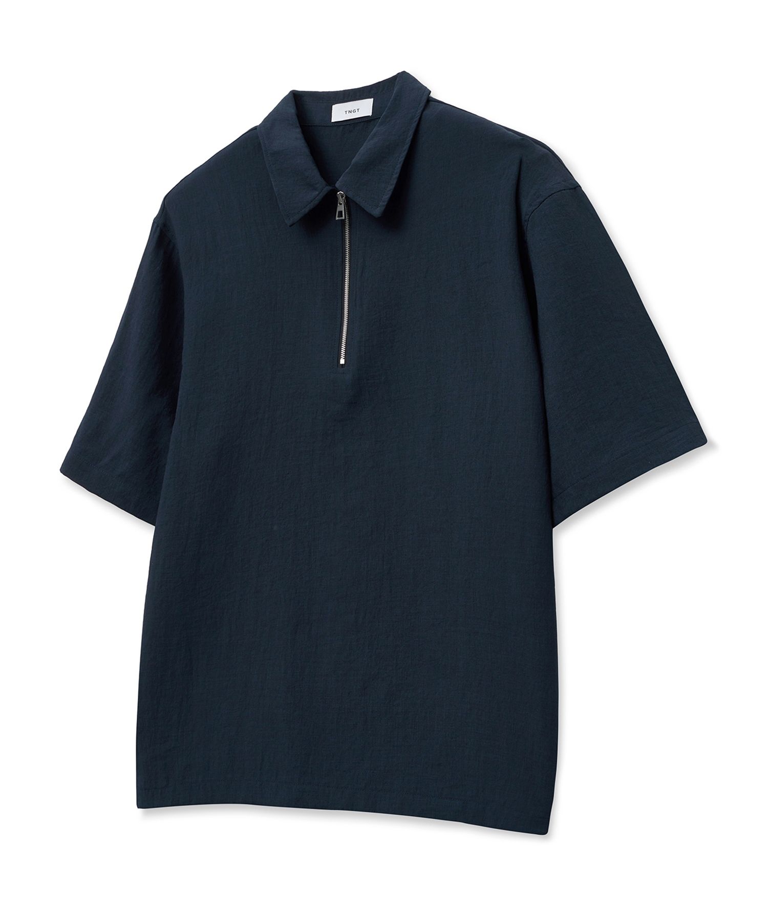 MUSINSA | TNGT Navy semi-oversized poly half-zip collar t-shirt ...