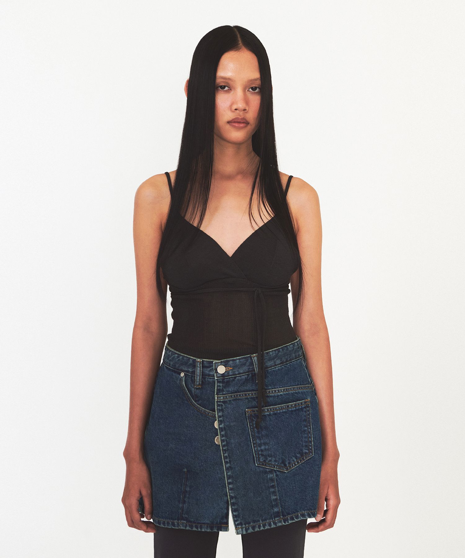 MUSINSA | DIAGONAL BACK STRAP SLEEVELESS KNIT (dark grey)