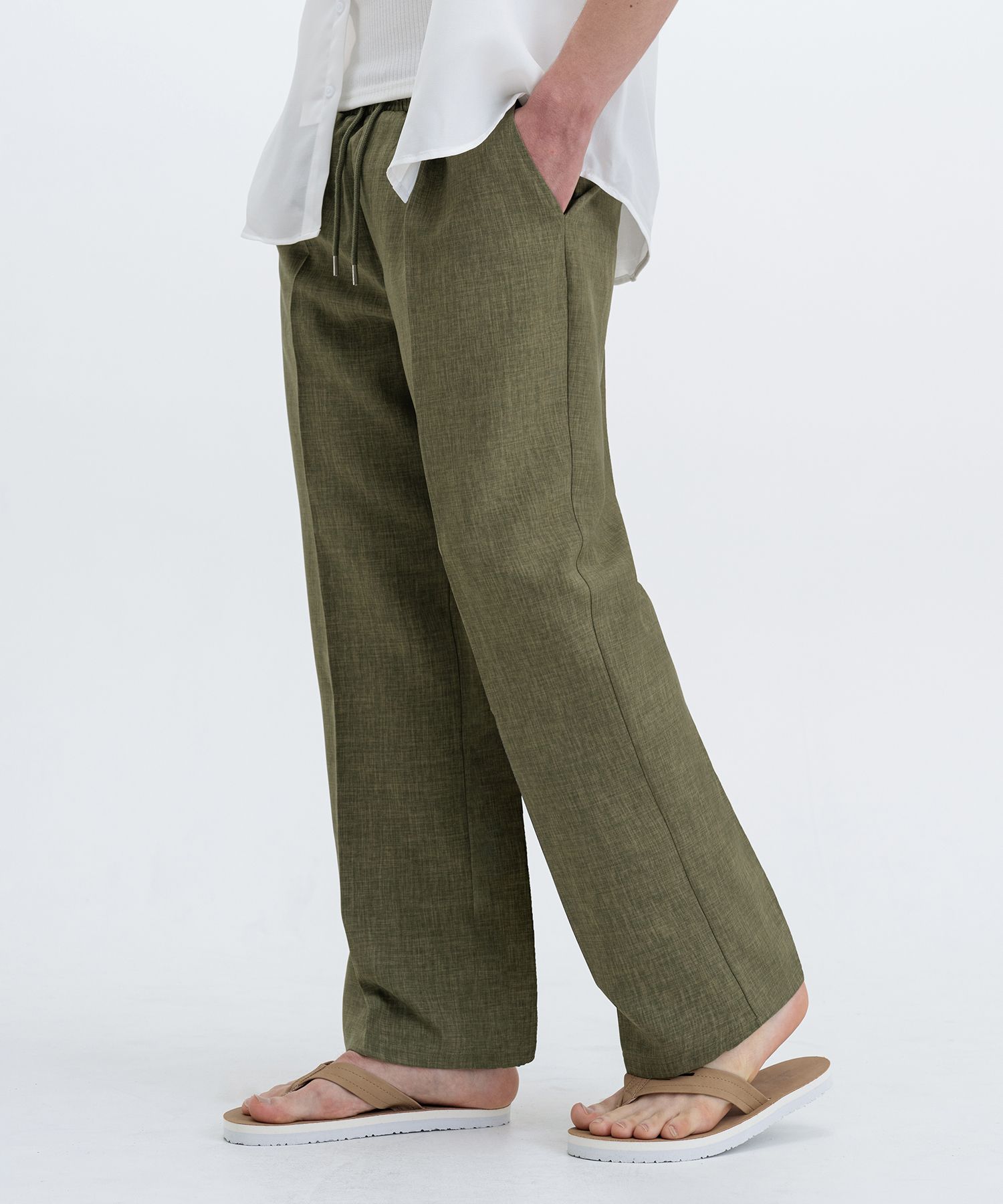 MUSINSA | LEMAIN SECOND Linen Like One Tuck Semi Wide Banded Waist ...