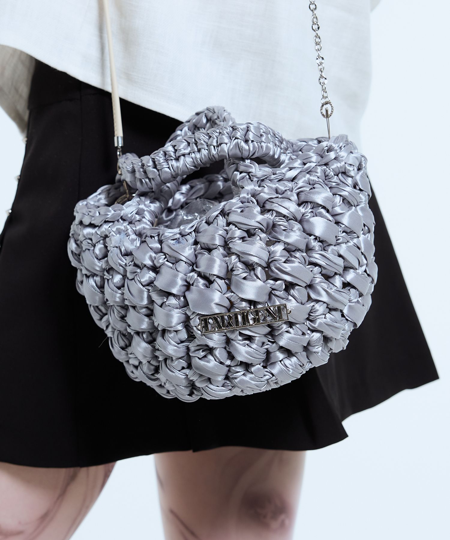 MUSINSA | LARTIGENT L11 SATIN CROCHET CHAIN BAG(SILVER)
