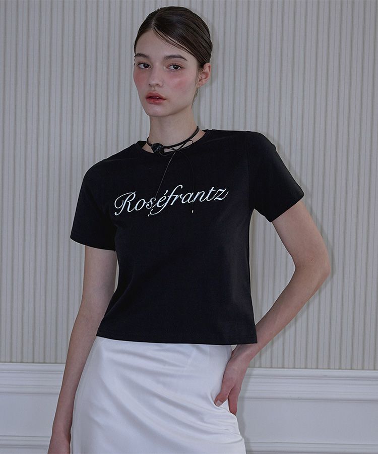 MUSINSA公式 | ROSÉ FRANTZ Rose Lettering T-shirt [Black]