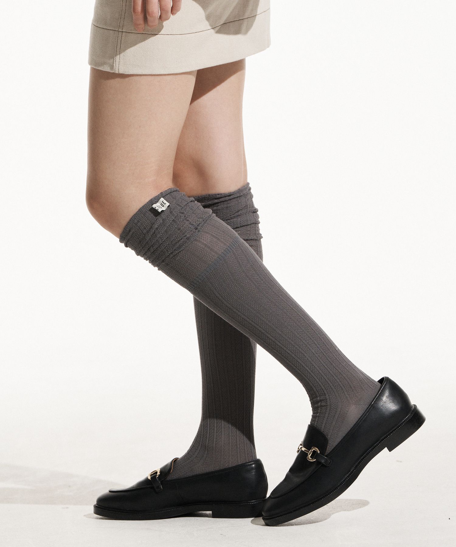 MUSINSA | COQUET KNIT OVER KNEE SOCKS CHARCOAL