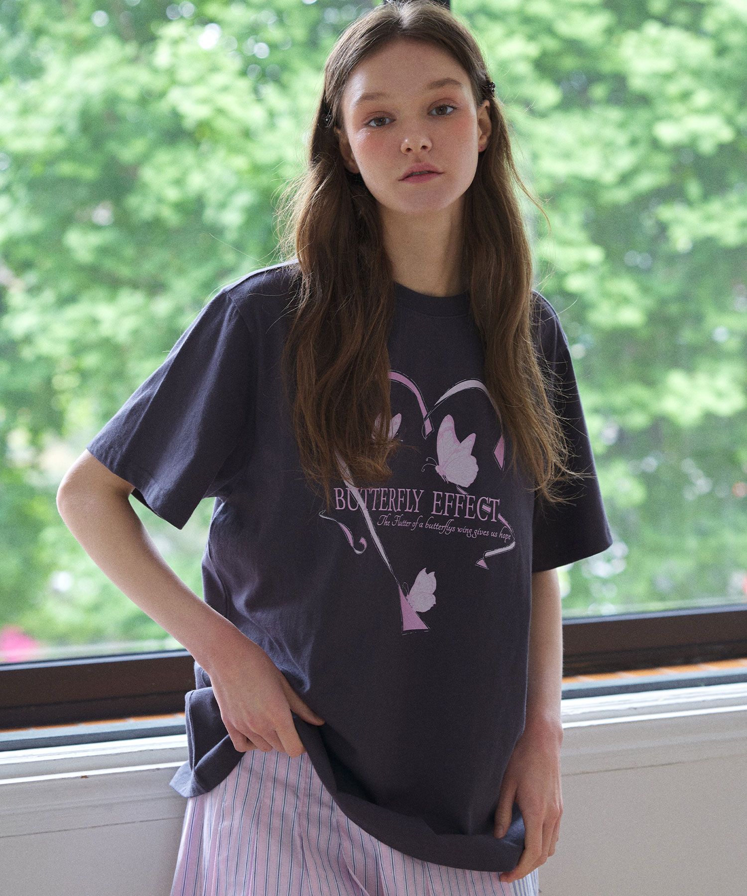 MUSINSA | LETTER FROM MOON Butterfly Effect Oversized Fit Short Sleeve T-shirt (Charcoal)