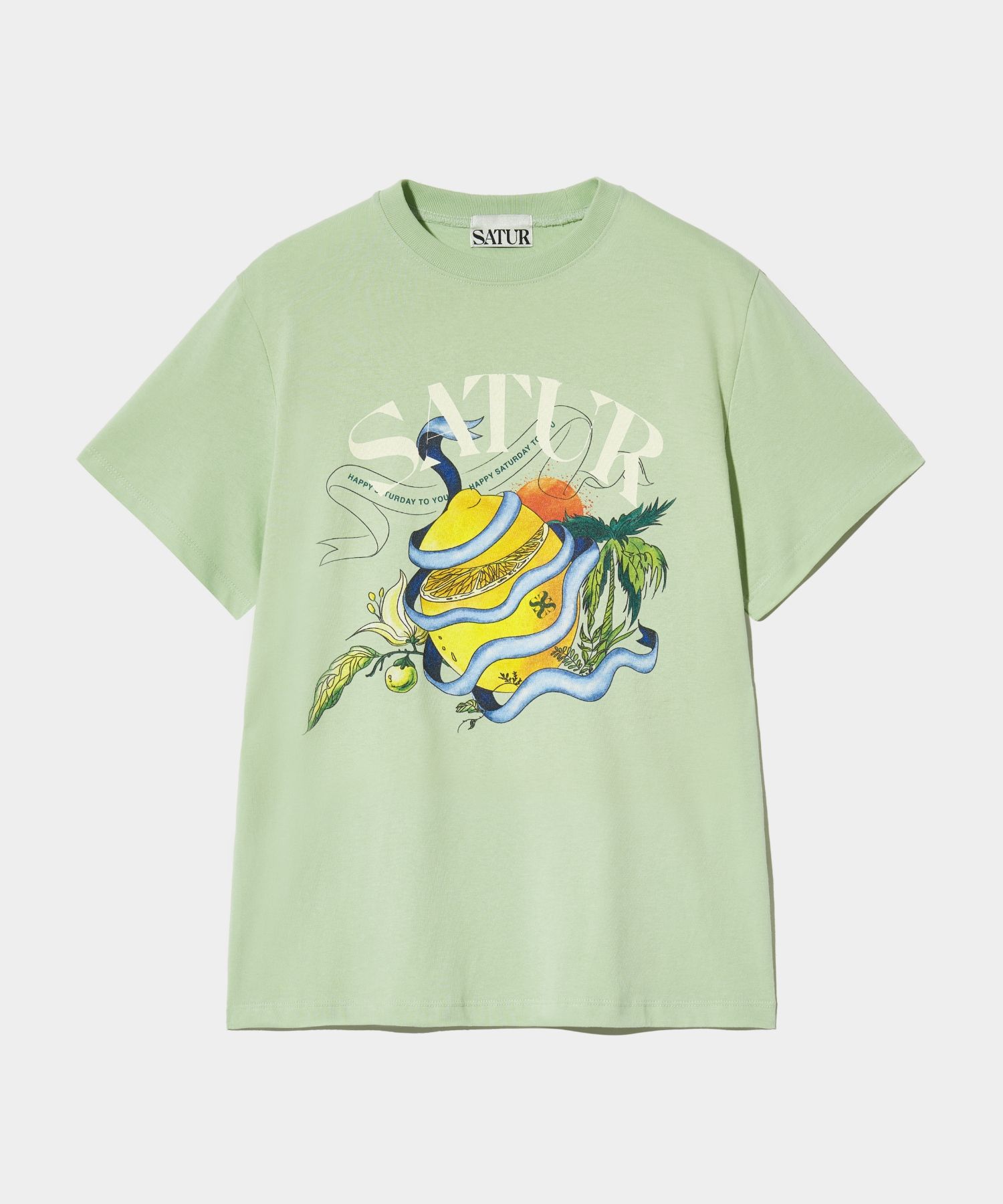 MUSINSA | SATUR (W) Ribbon Citron Graphic Short-sleeved T-shirt Seradon ...