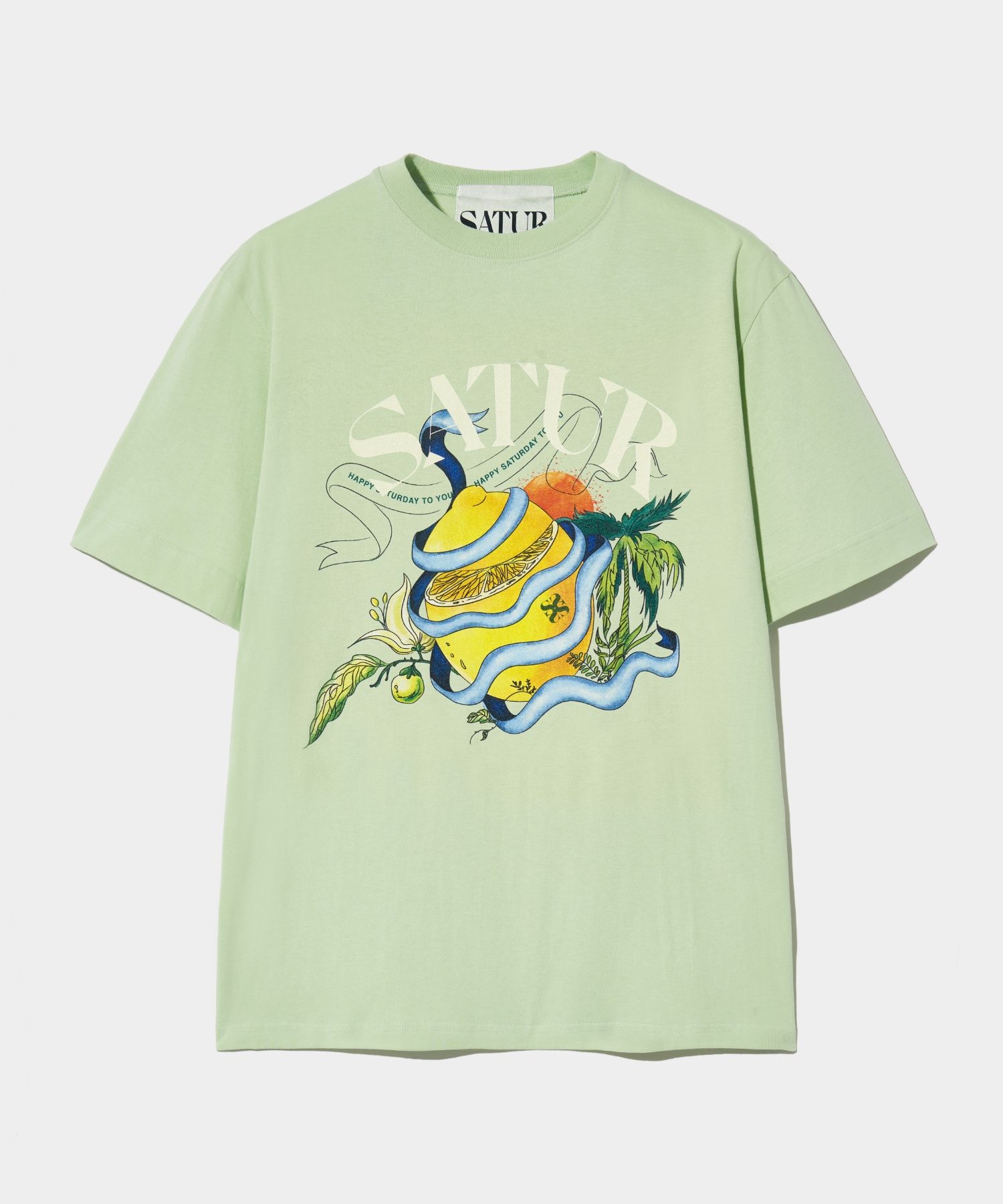 MUSINSA | SATUR Ribbon Citron Graphic Short-sleeved T-shirt Seradon Mint