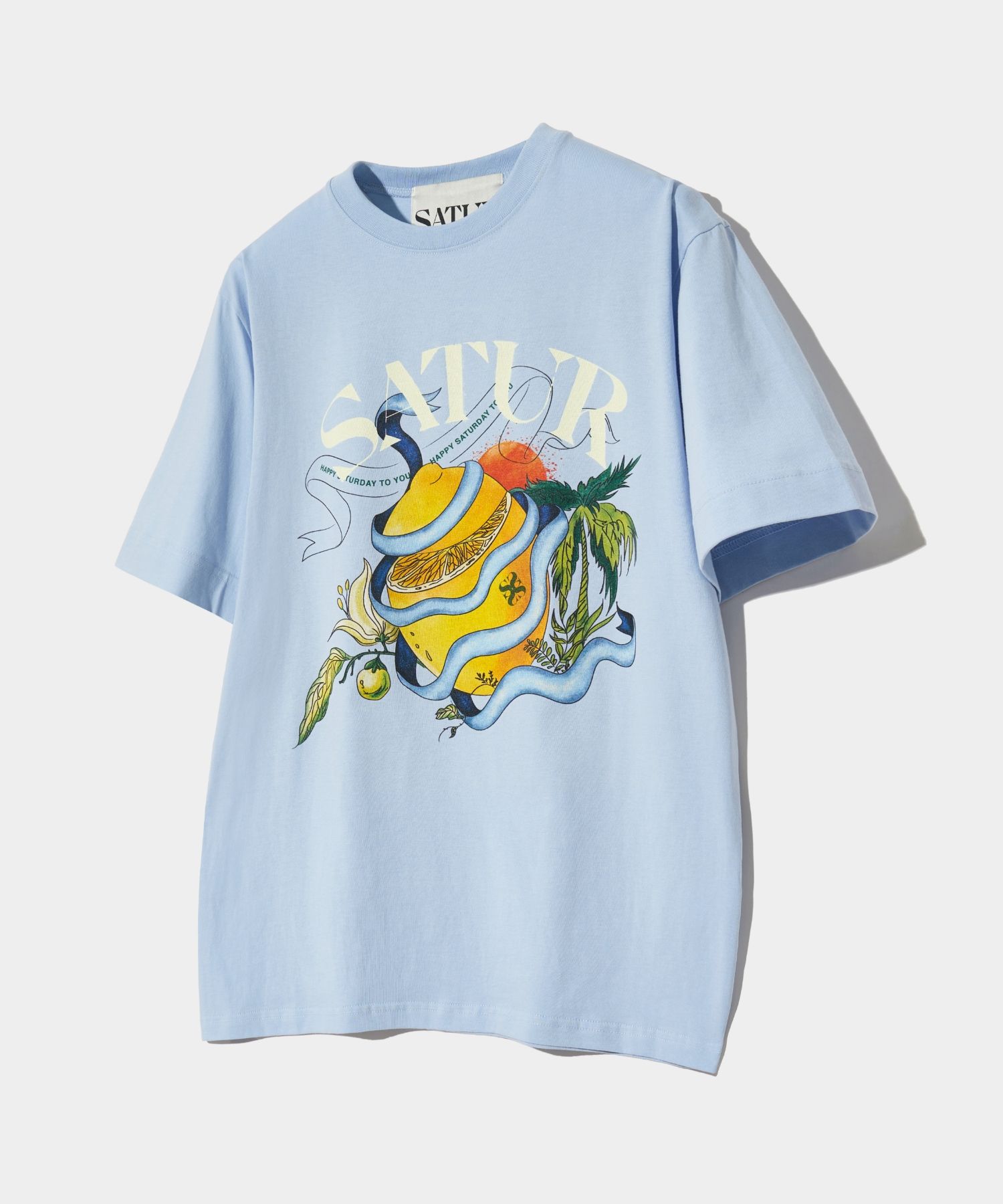 MUSINSA | SATUR Ribbon citron graphic short-sleeved T-shirt sky blue