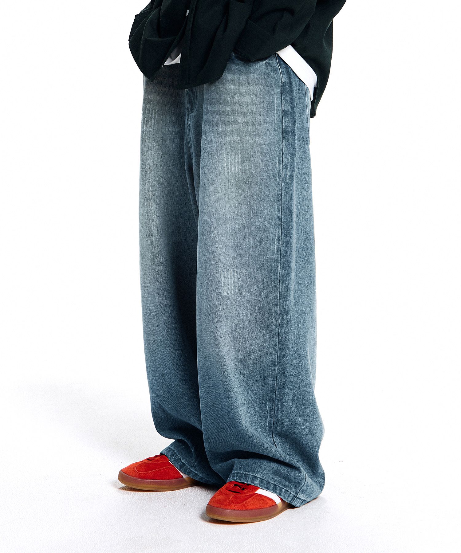 MUSINSA | FILLUMINATE Damage Washed-out Denim Pants - Sky Blue