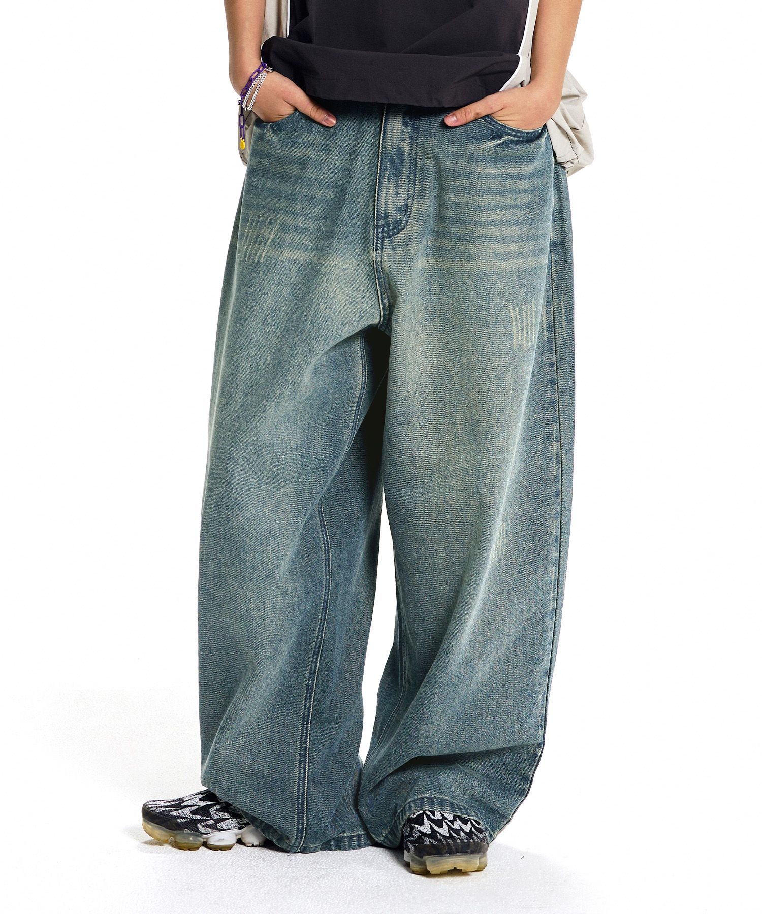 MUSINSA公式 | FILLUMINATE Damage Washed-out Denim Pants-Blue
