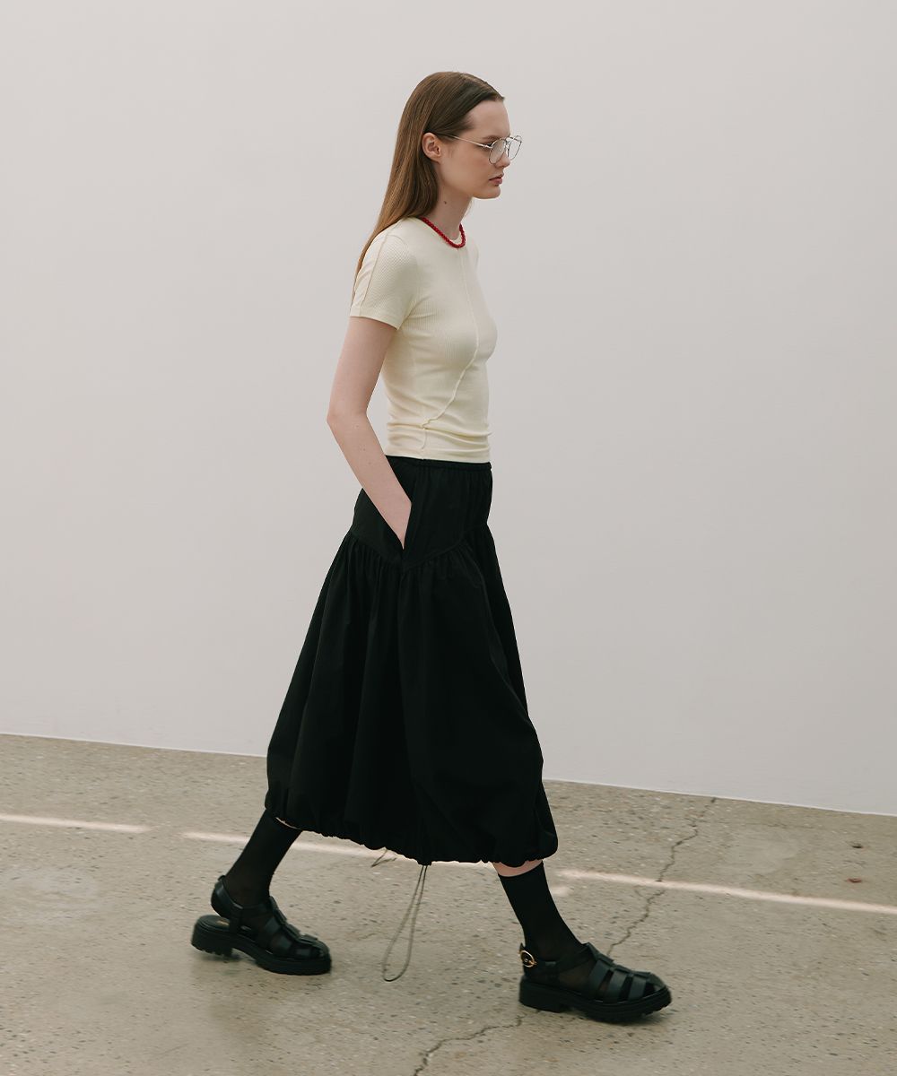 MUSINSA公式 | 320SHOWROOM Shirring volume Stopper Skirt Black