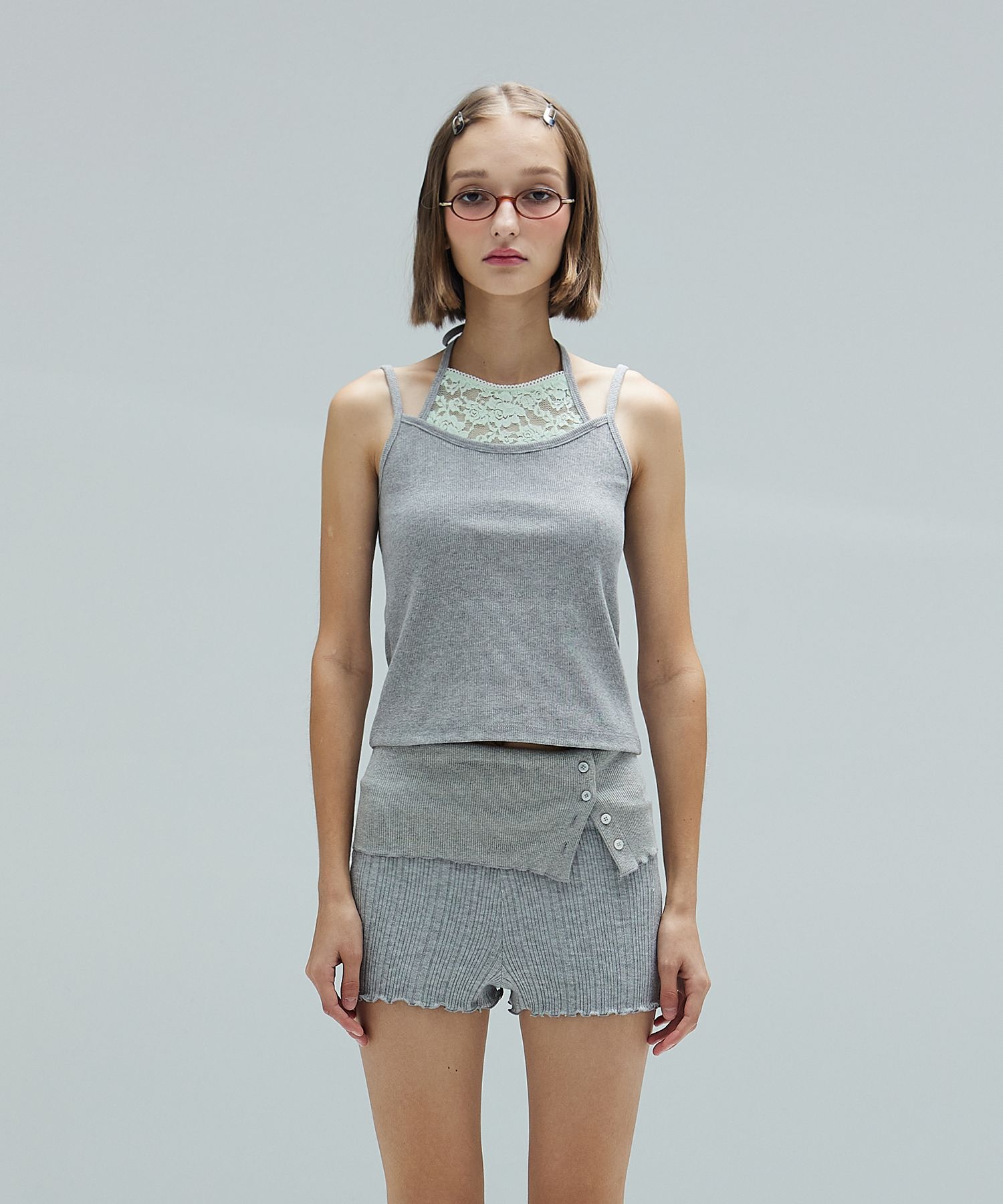 MUSINSA公式 | DEARSTALKER JIA LACE HALTER SLEEVELESS - GREY