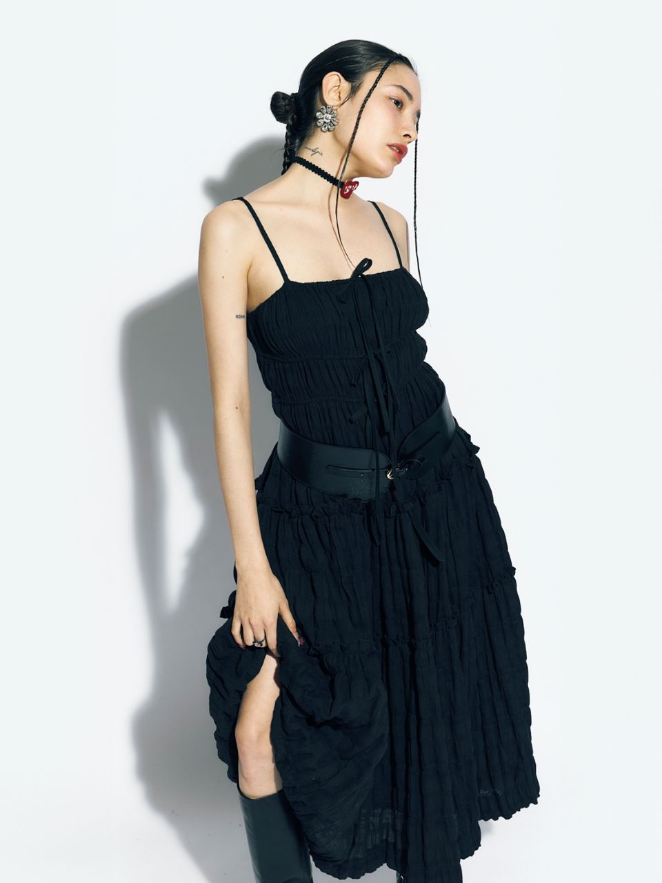 MUSINSA公式 | ASIF CALIE GATHERING MAXI DRESS BLACK