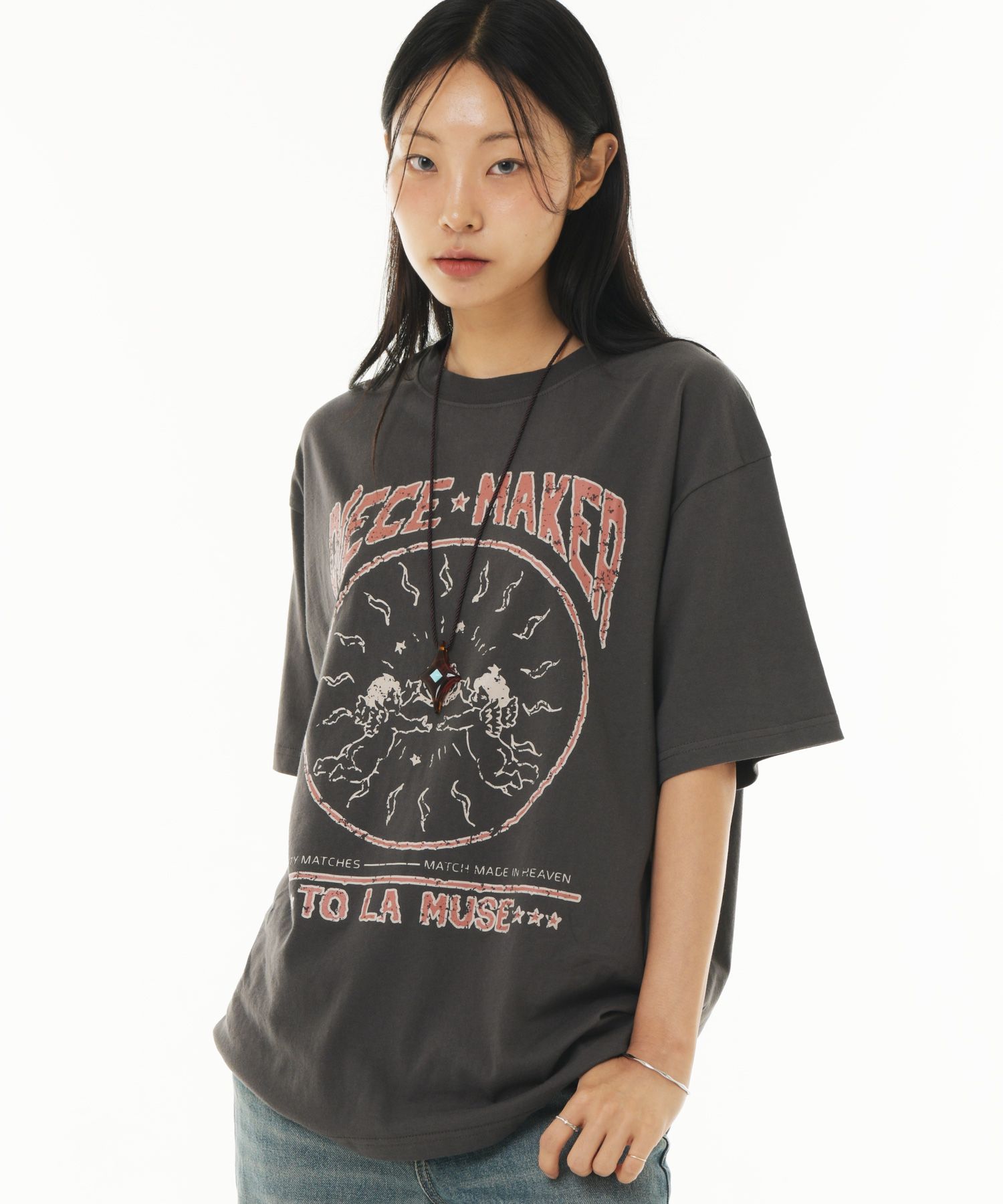 MUSINSA | PIECEMAKER VINTAGE TWIN ANGEL TEE (CHARCOAL)