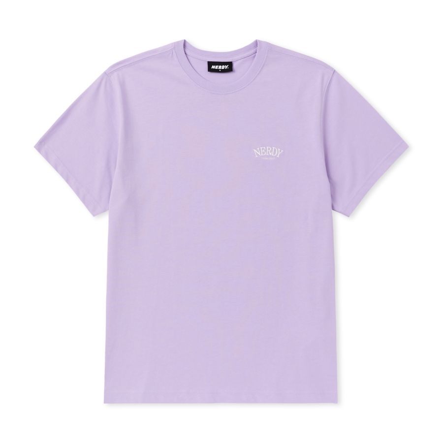 MUSINSA | NERDY Small Arch Logo Short Sleeve T-Shirt Light Purple