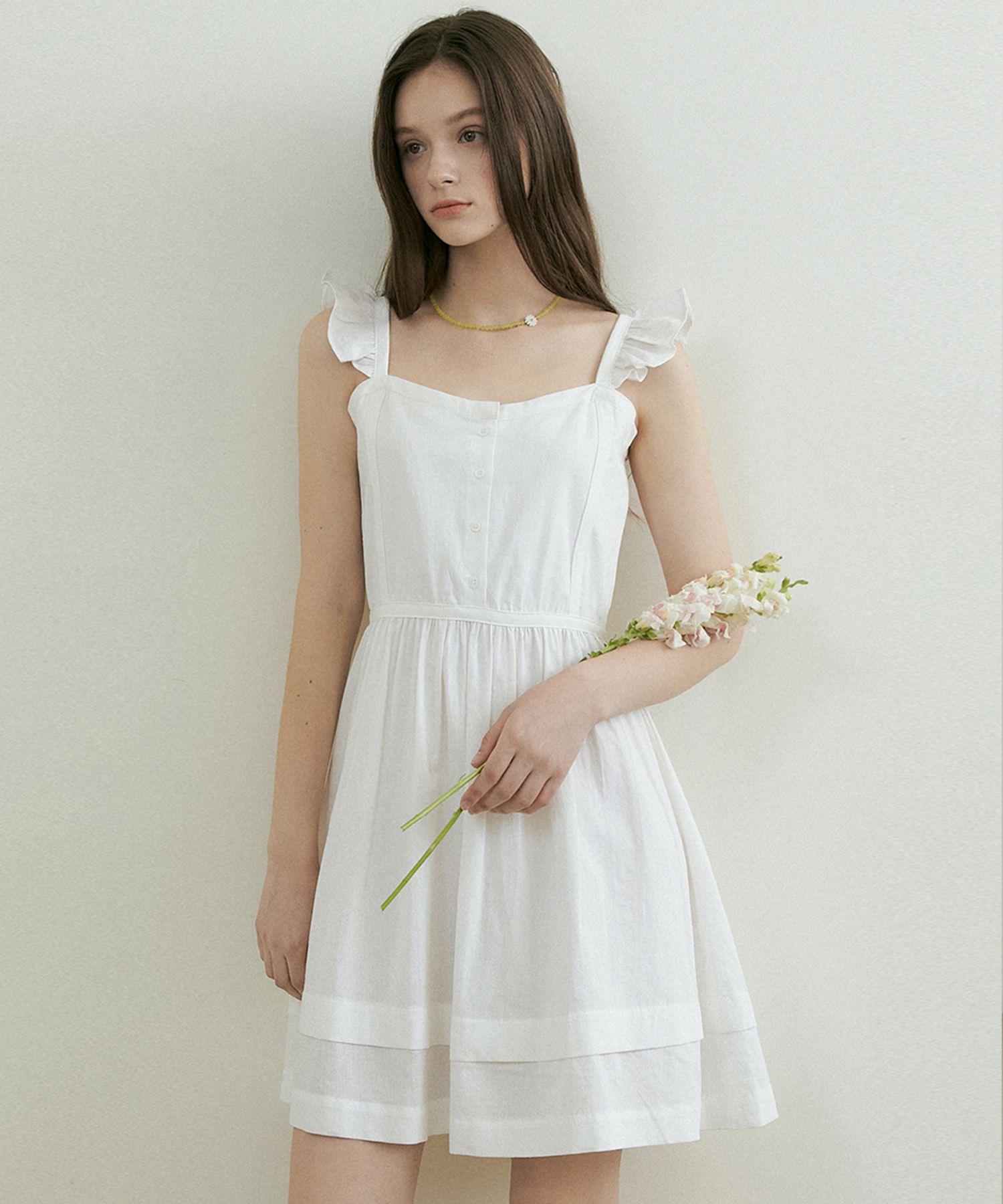 MUSINSA公式 | REORG FRA LACE FRILL SLEEVELESS MINI OPS WHITE