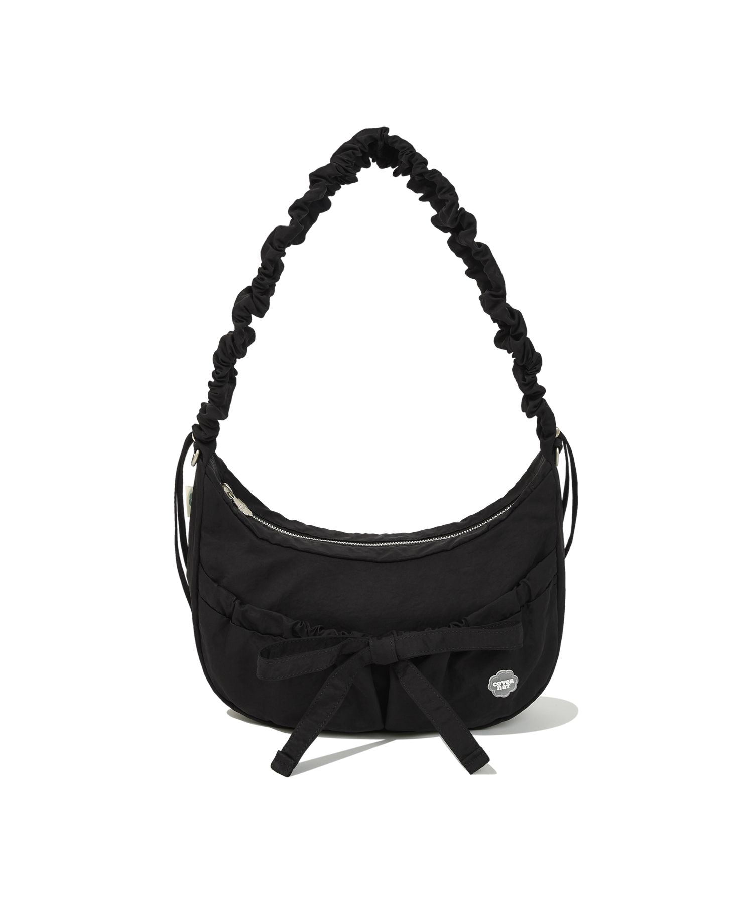 MUSINSA | COVERNAT WOMAN Clover Heart Shirring Medium Nylon Hobo Bag Black